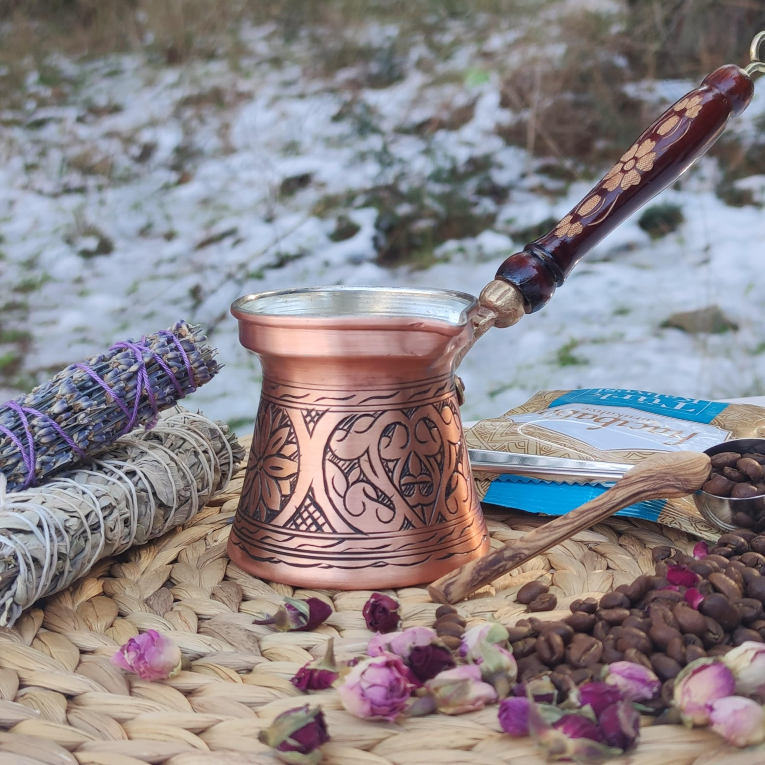 Stack man Copper Coffee Maker - Turkish Coffee Pot Set (4Cups) - Greek ...