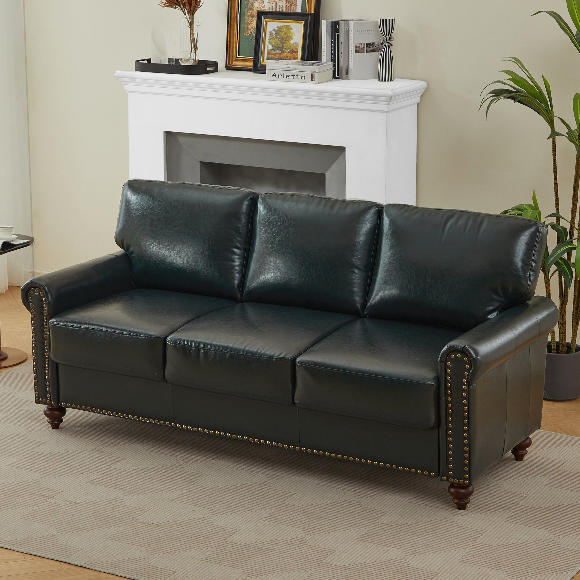 Charlton Home 80" Faux Leather Rolled Arm Sofa with Storage - Wayfair ...