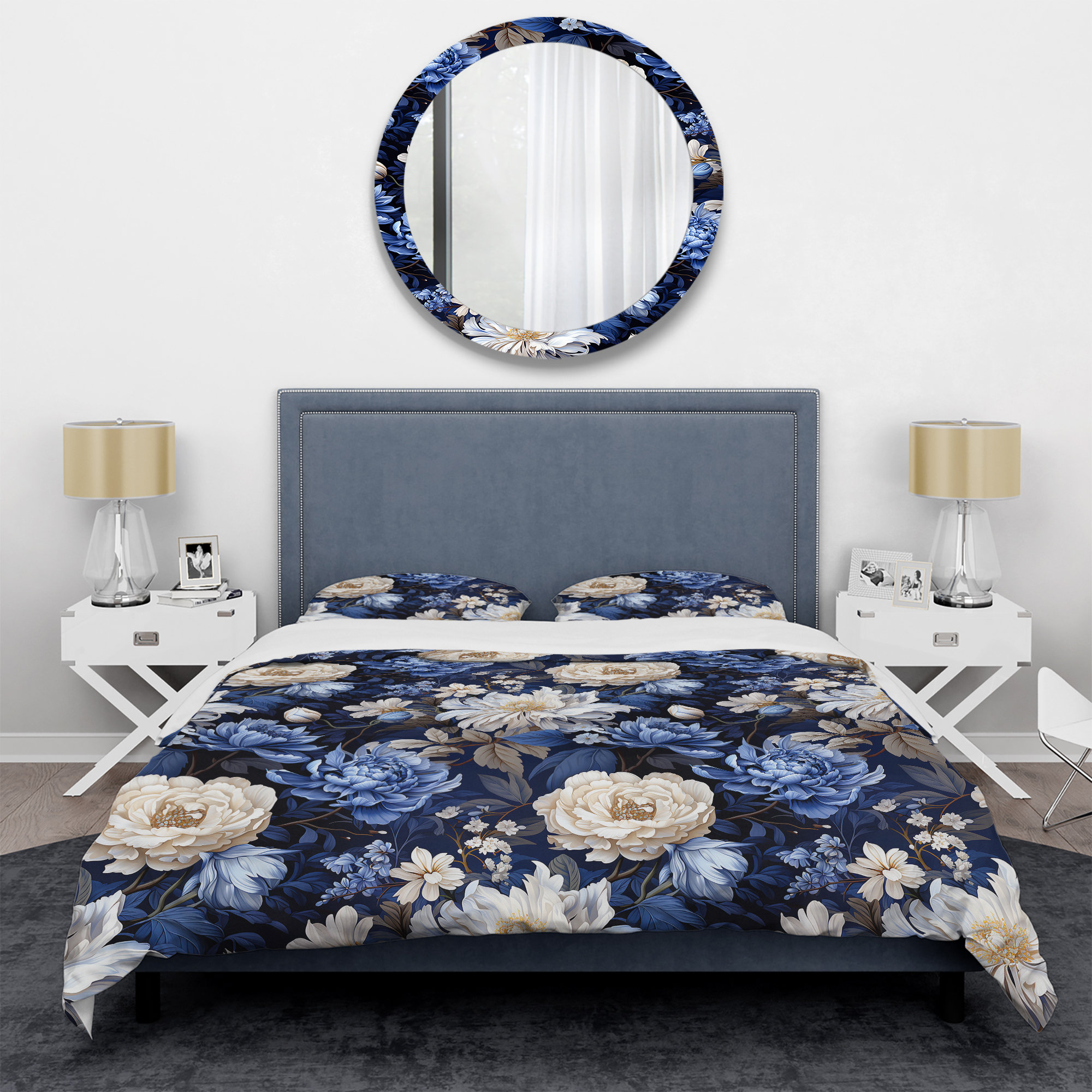 East Urban Home Aubrei Cobalt Blue Chinoiserie Victorian Pattern ...