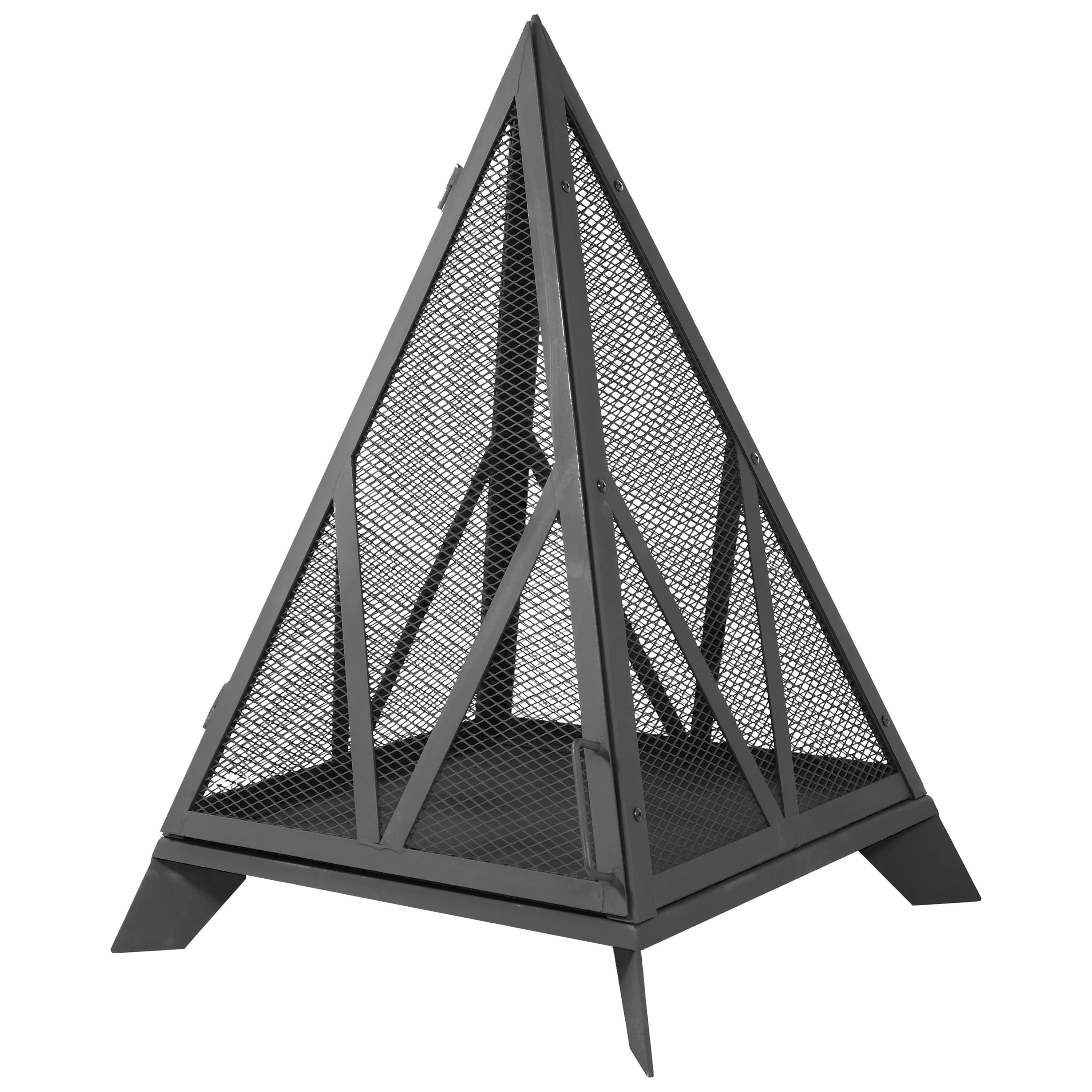 17 Stories Nochur 21" Triangle Wood-Burning Black Finish Steel Outdoor ...