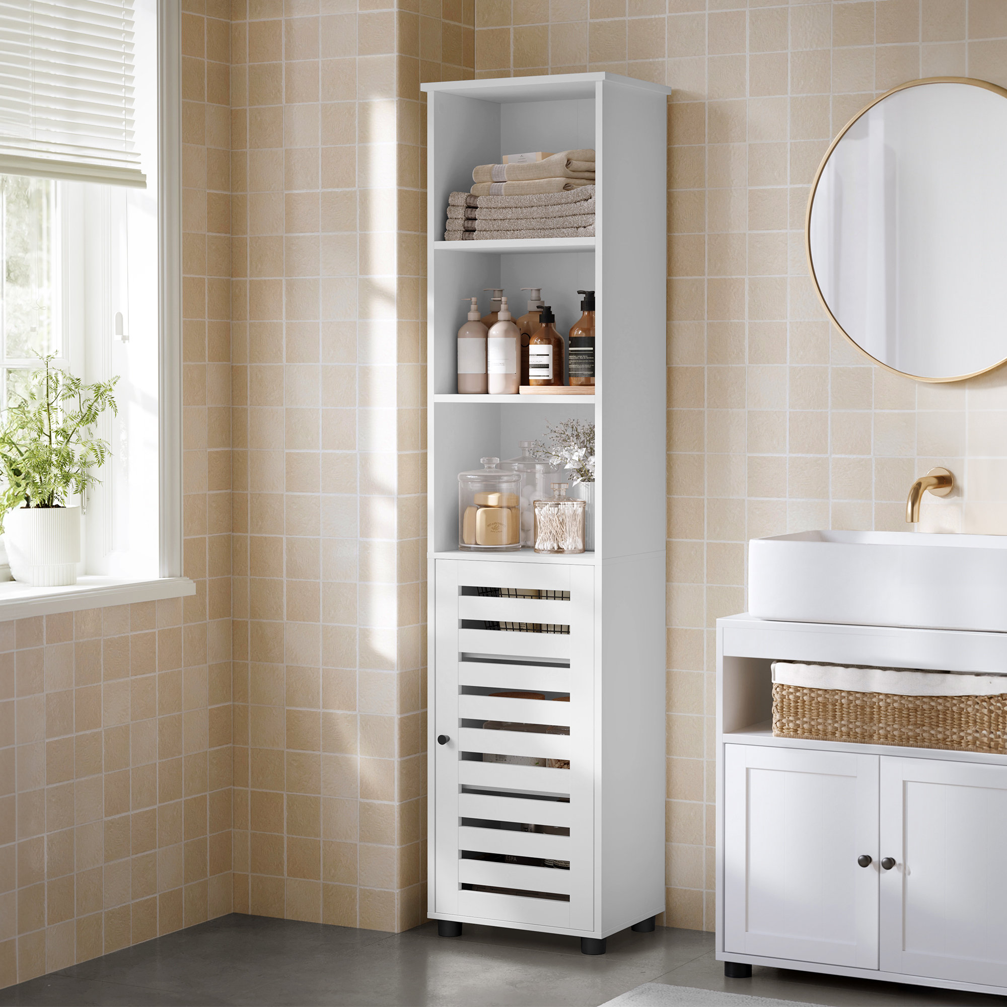 Ebern Designs Tapas 65.8" H Bathroom Storage, Tall Bathroom Cabinet ...