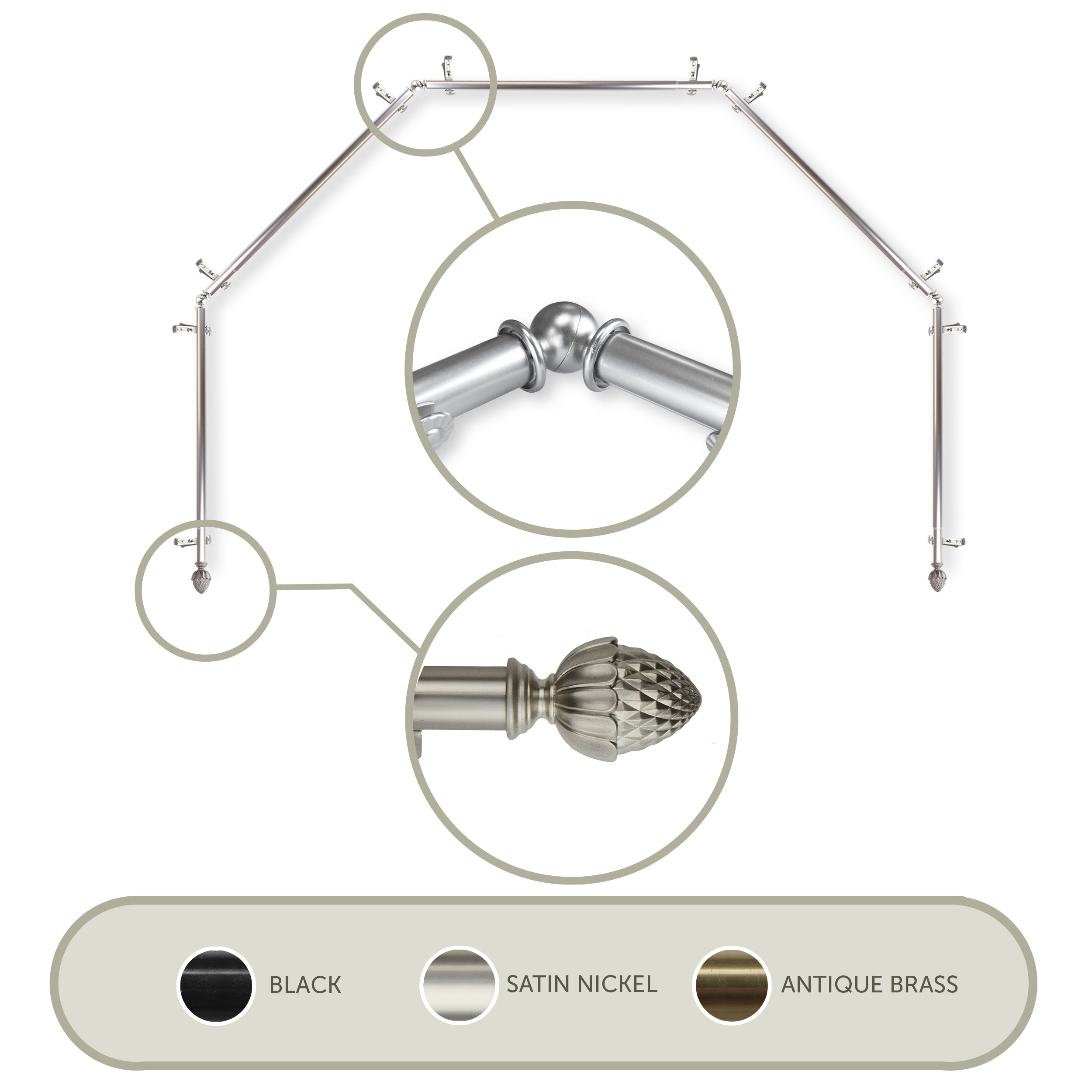 Fleur De Lis Living Allyssa Adjustable 28" to 48" 0.81" Bay Window ...