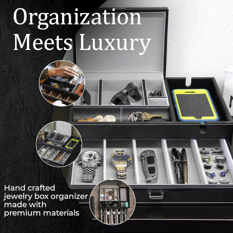 ATC CABINETS Watch Display Case - Mens Wood Watch Stand - PU Leather ...