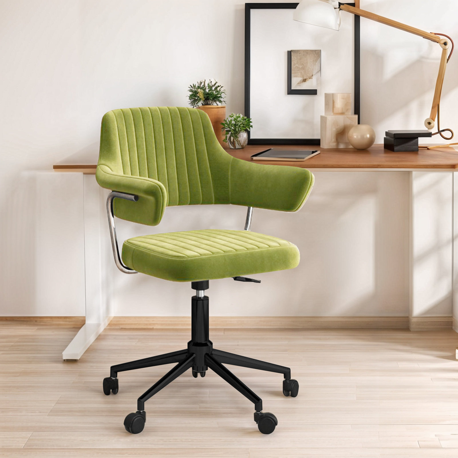 Mercer41 360° Swivel Upholstered Velvet & PU Ergonomic Home Office Desk ...