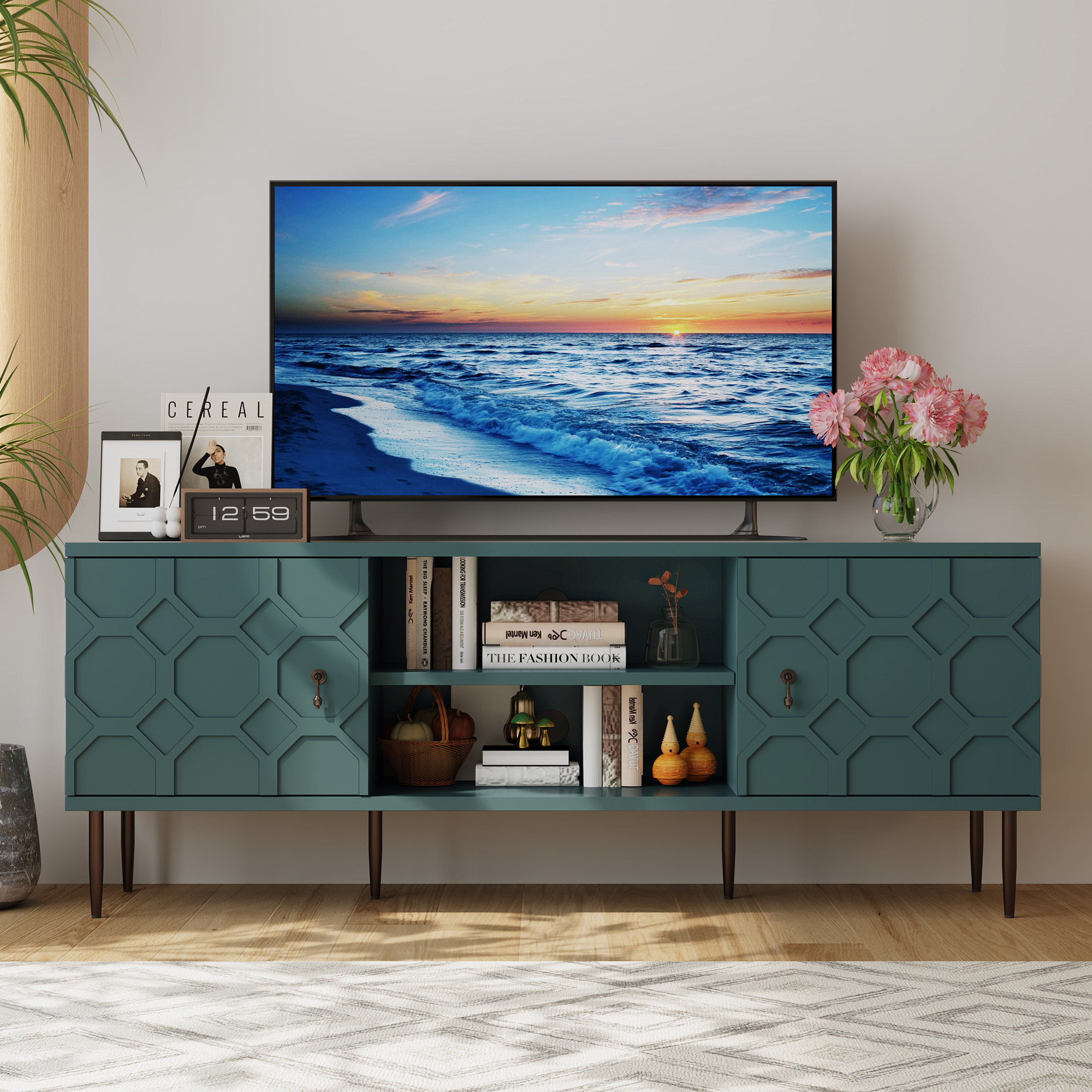 Ebern Designs Contemporary TV Stand for 55-75 Inch TVs, Entertainment ...