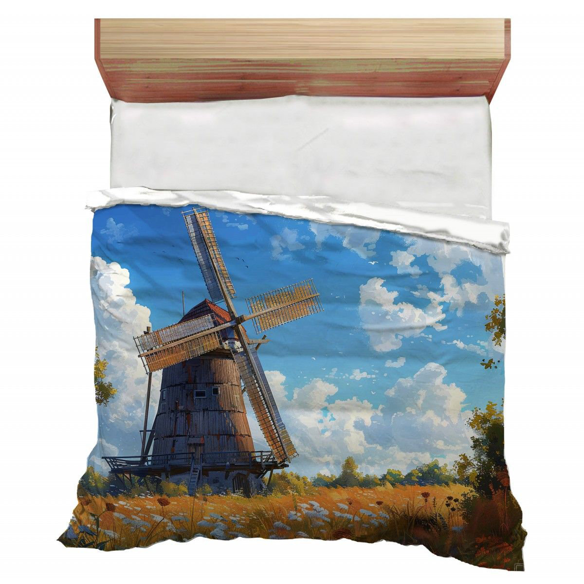 VisionDecor Windmill Bedding Landscape Duvet Cover Sunny Day | Wayfair