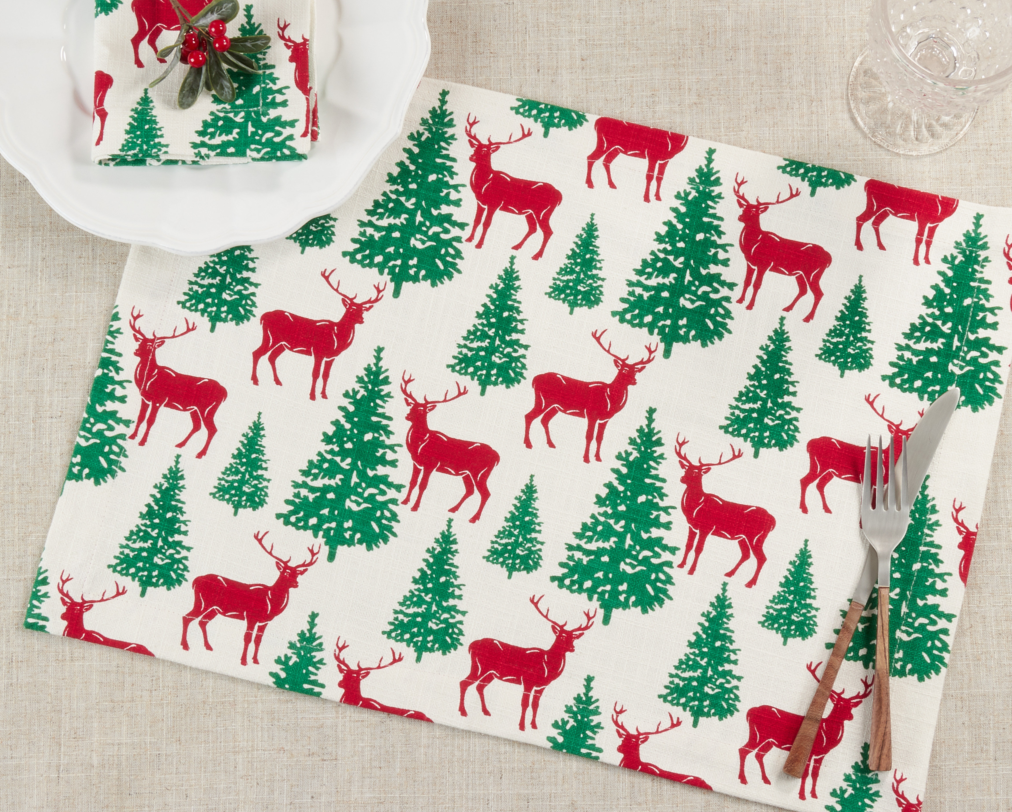 Saro Deer and Trees Cotton 14" Placemat & Reviews | Wayfair