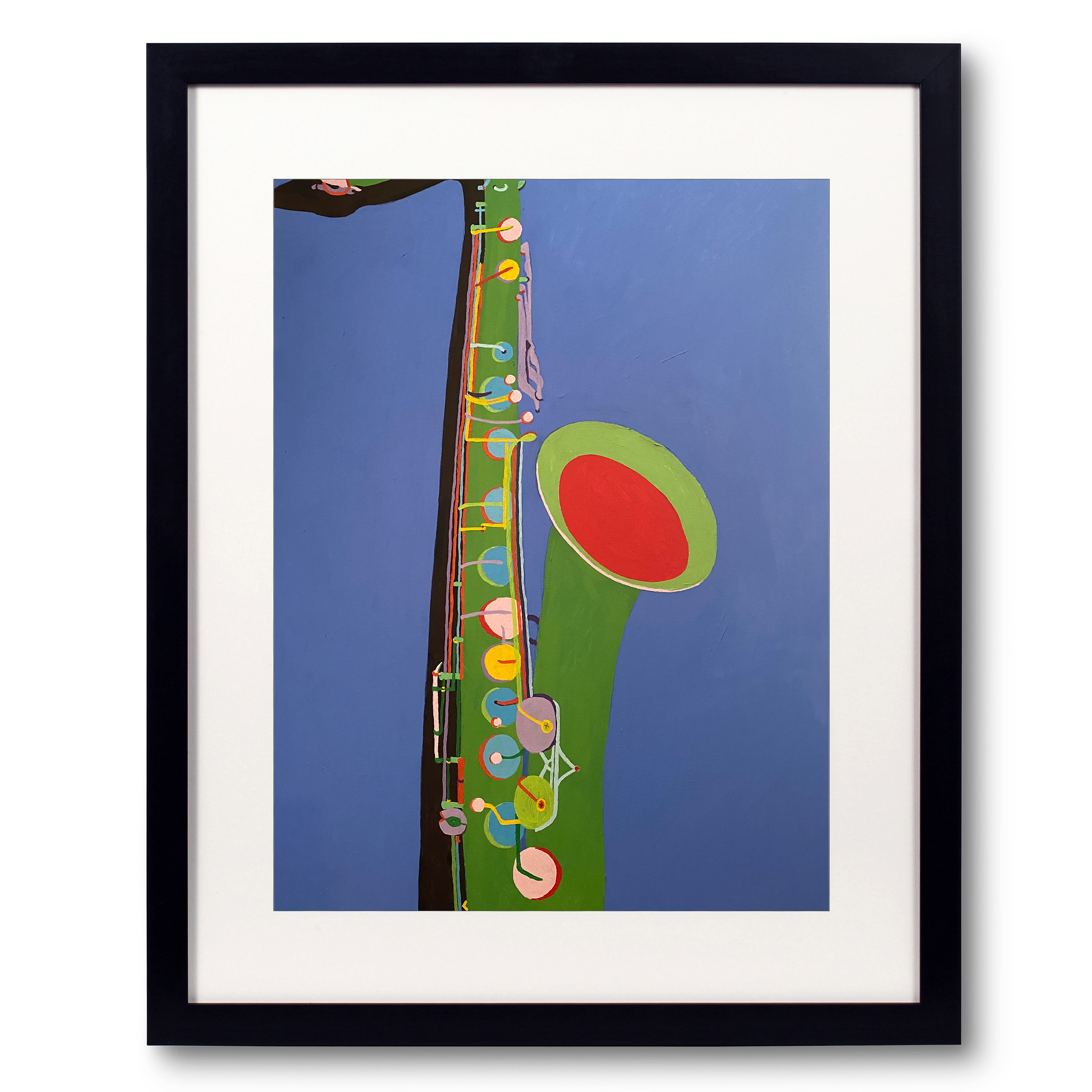 Made & Curated Saxophone on Blue by Sue Graef - Graphic Art | Wayfair