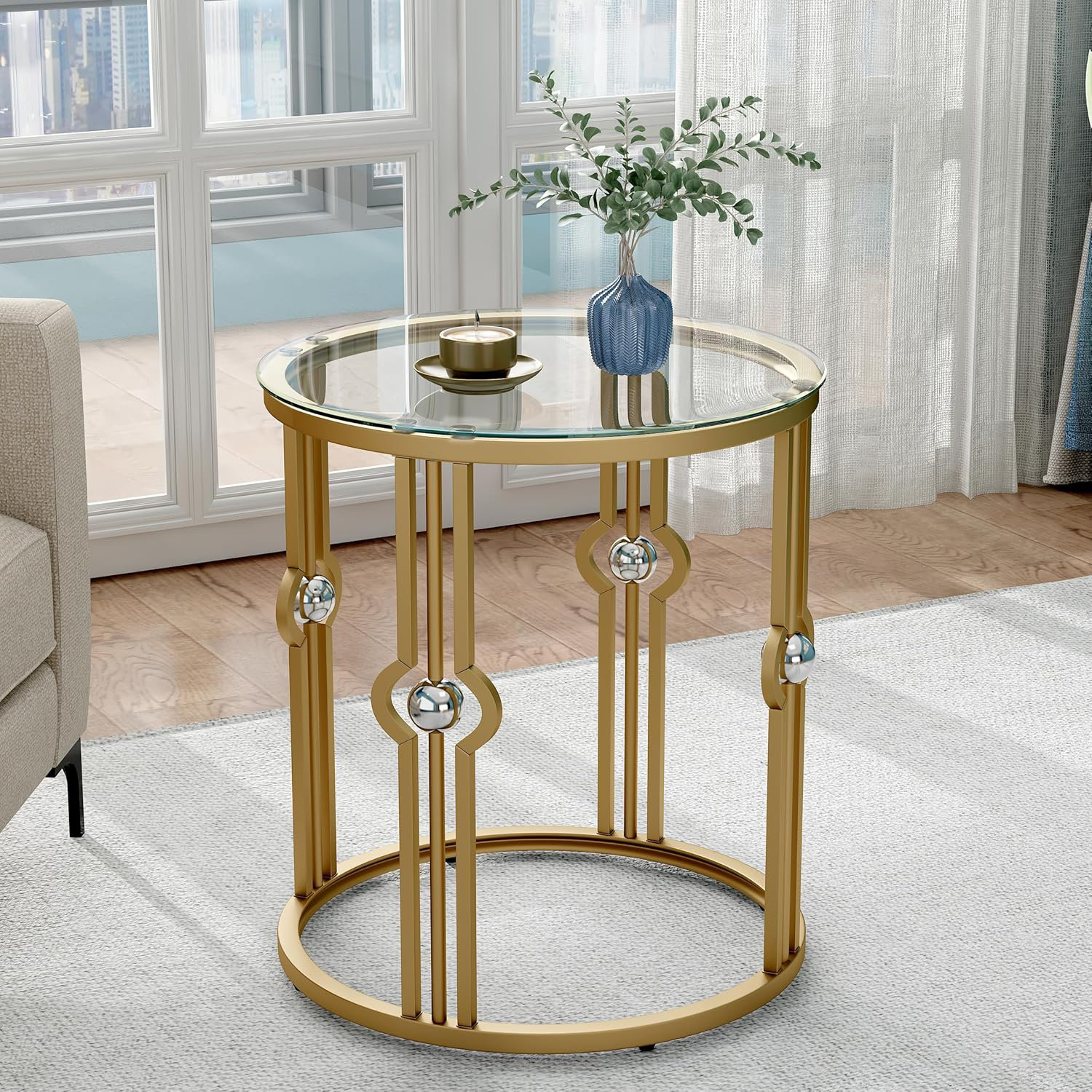 Everly Quinn Modern Glass Side Table Set Of 2 With Tempered Glass Top ...