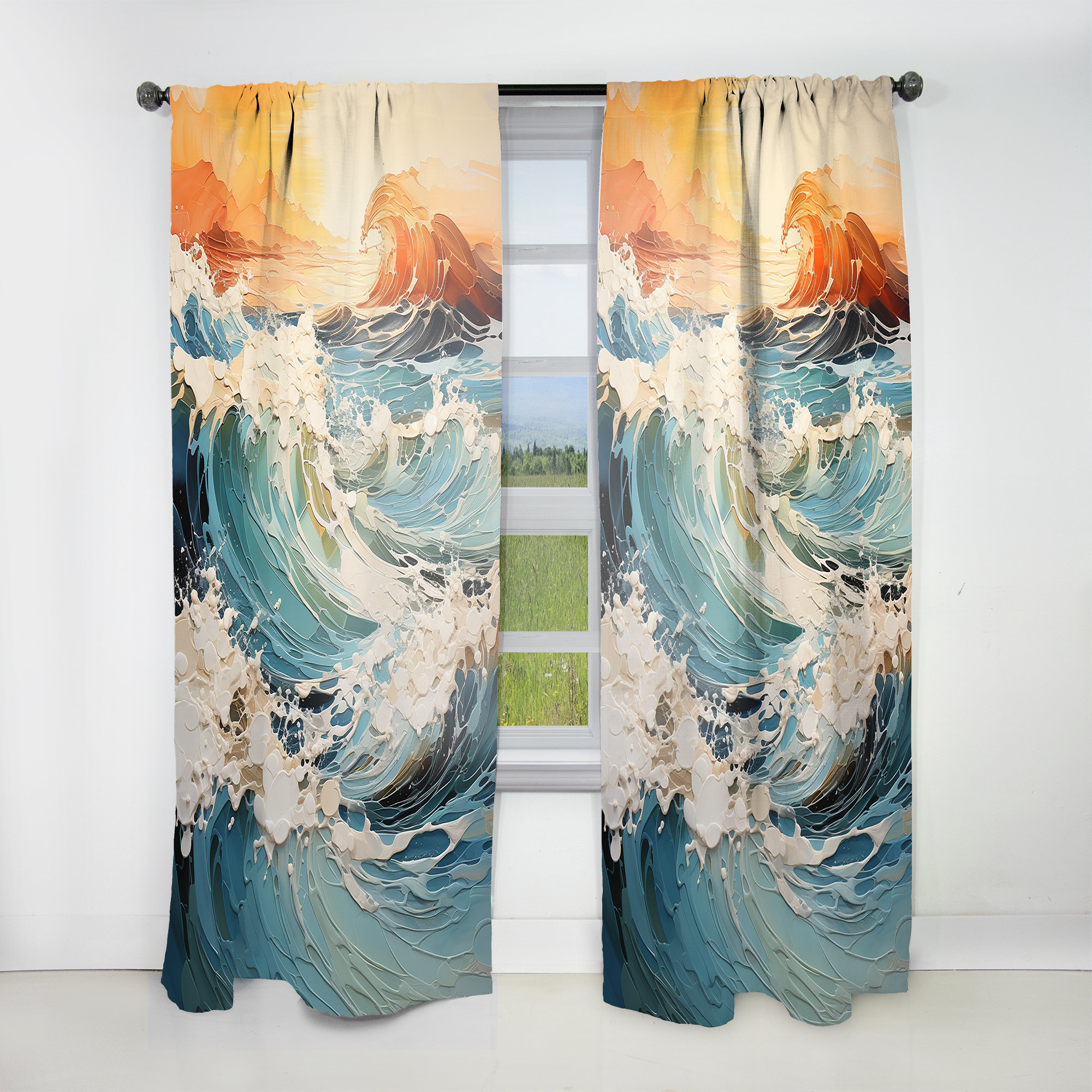 East Urban Home Gabryle Teal Waves Fight II - Coastal Beach Curtain ...