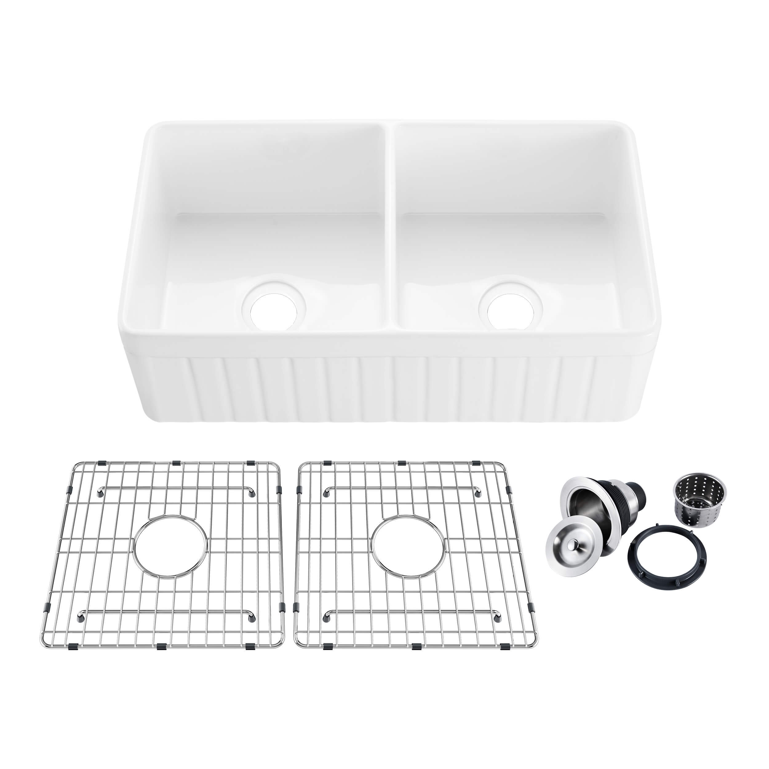 KIBI USA Pillar 33" W Double Bowl Fireclay Farmhouse Kitchen Sink ...
