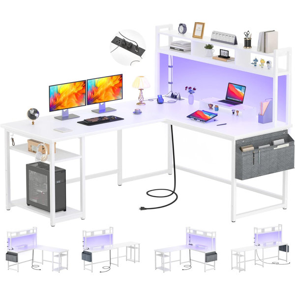 Wrought Studio™ Steinber L Shaped Desk with Hutch & Monitor Stand, Home ...