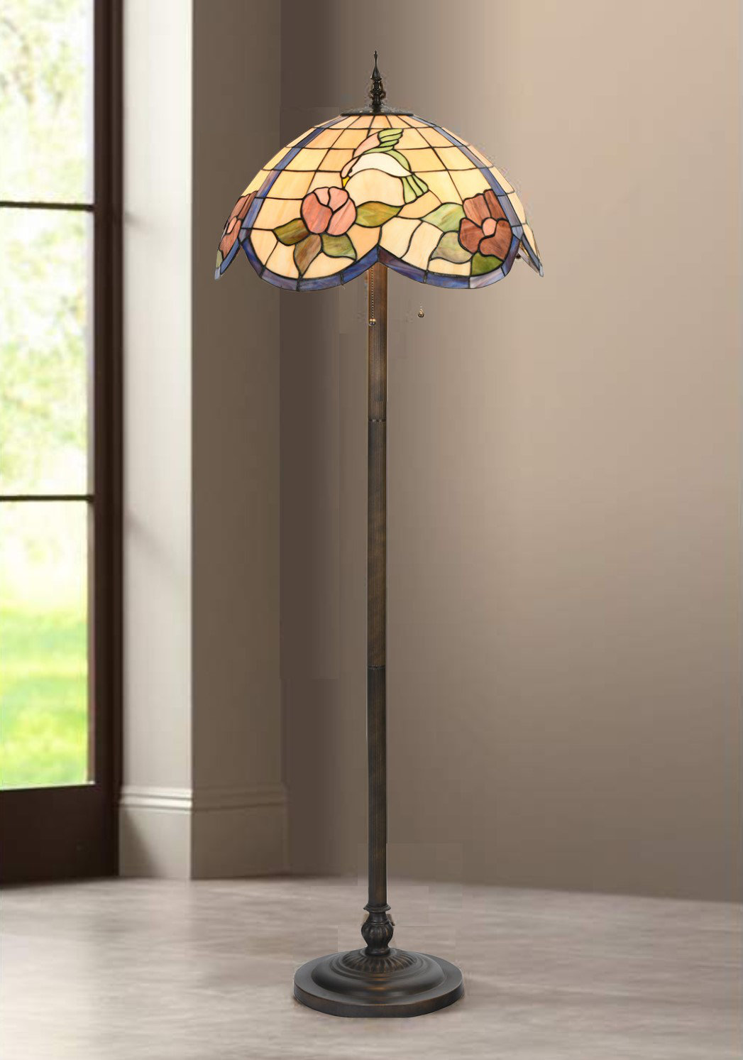 Fine Art Lighting Tiffany Style Hummingbird Floral 63" Floor Lamp ...