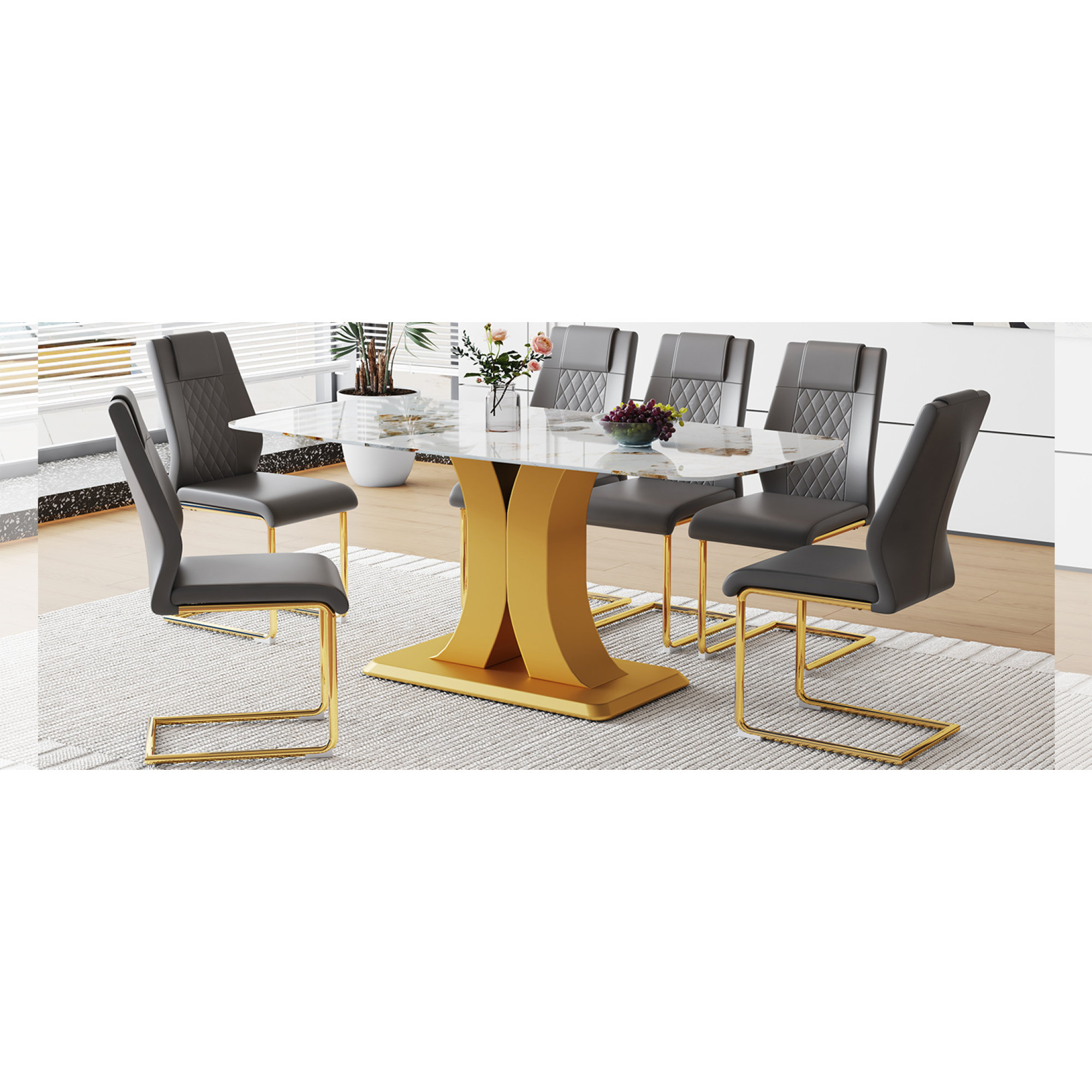 Everly Quinn Luxurious White Pandora Patterned Glass Dining Table With ...