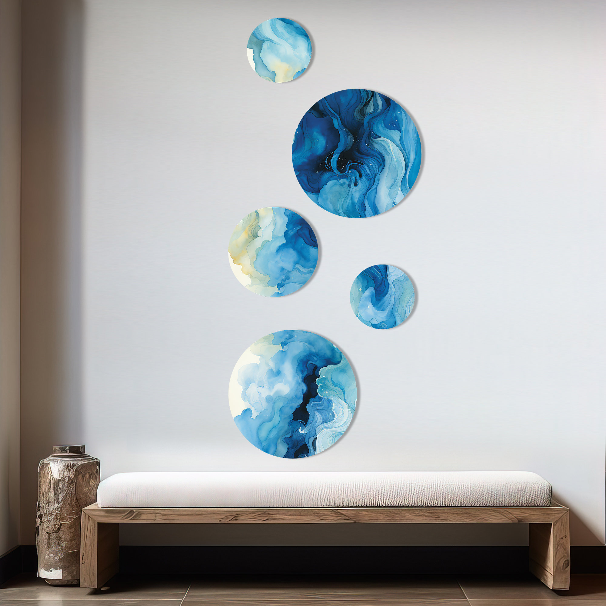 Ivy Bronx Blue Tidal Ripple Symphony - Abstract Collages Round Wall Art ...