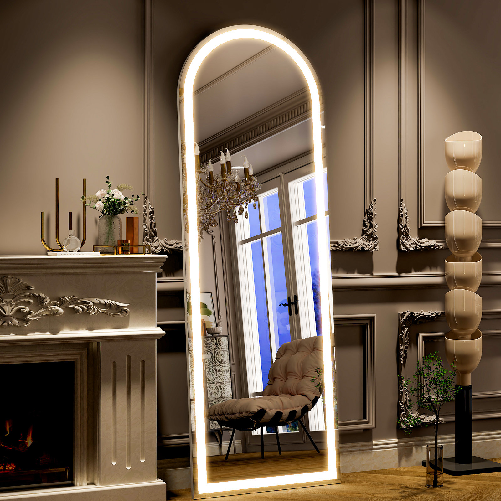 Latitude Run® Lighted Full Length Mirror with Stand LED Wall Mirror ...