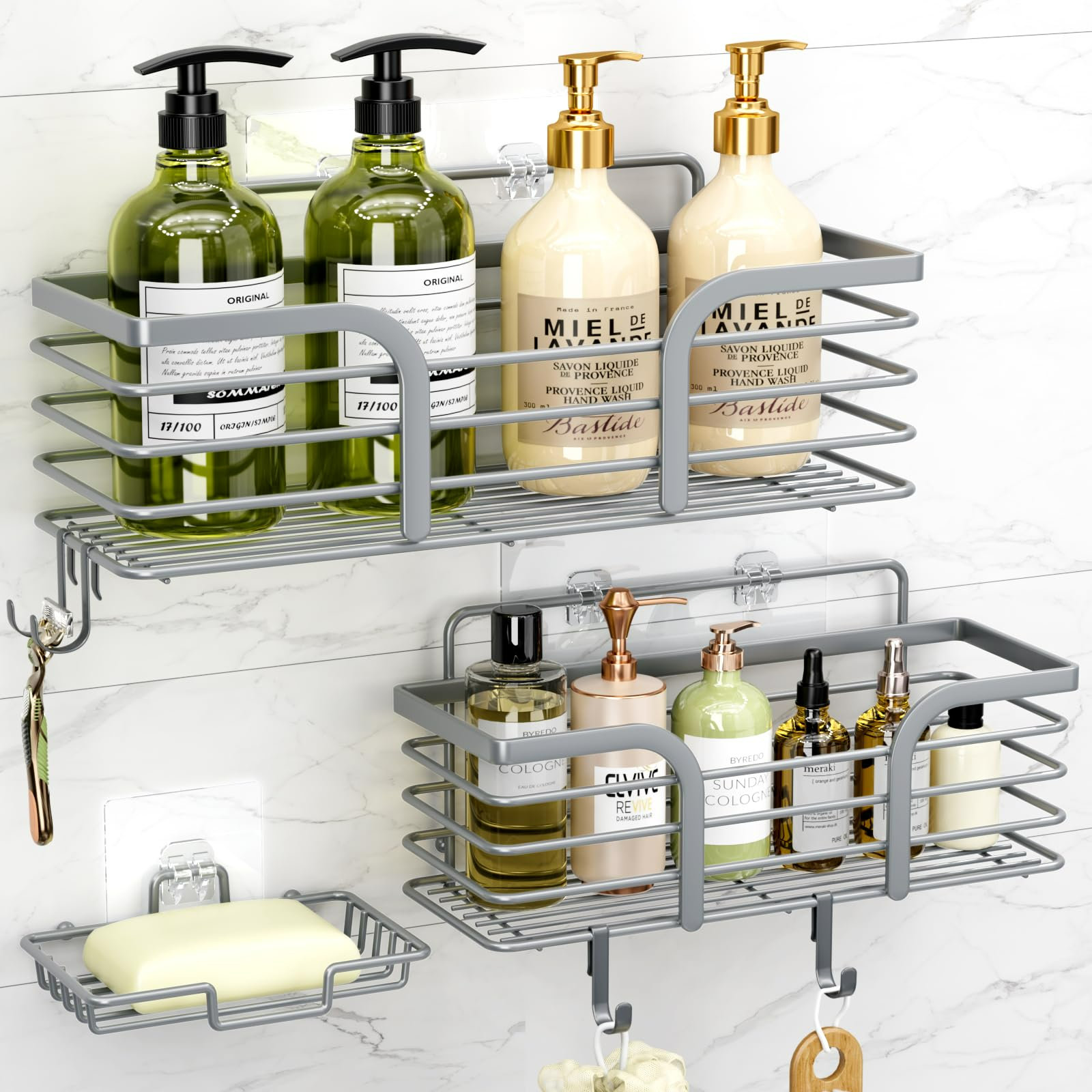 Rebrilliant 3 Pack Shower Caddy, Stainless Steel Adhesive Shower Shelf ...