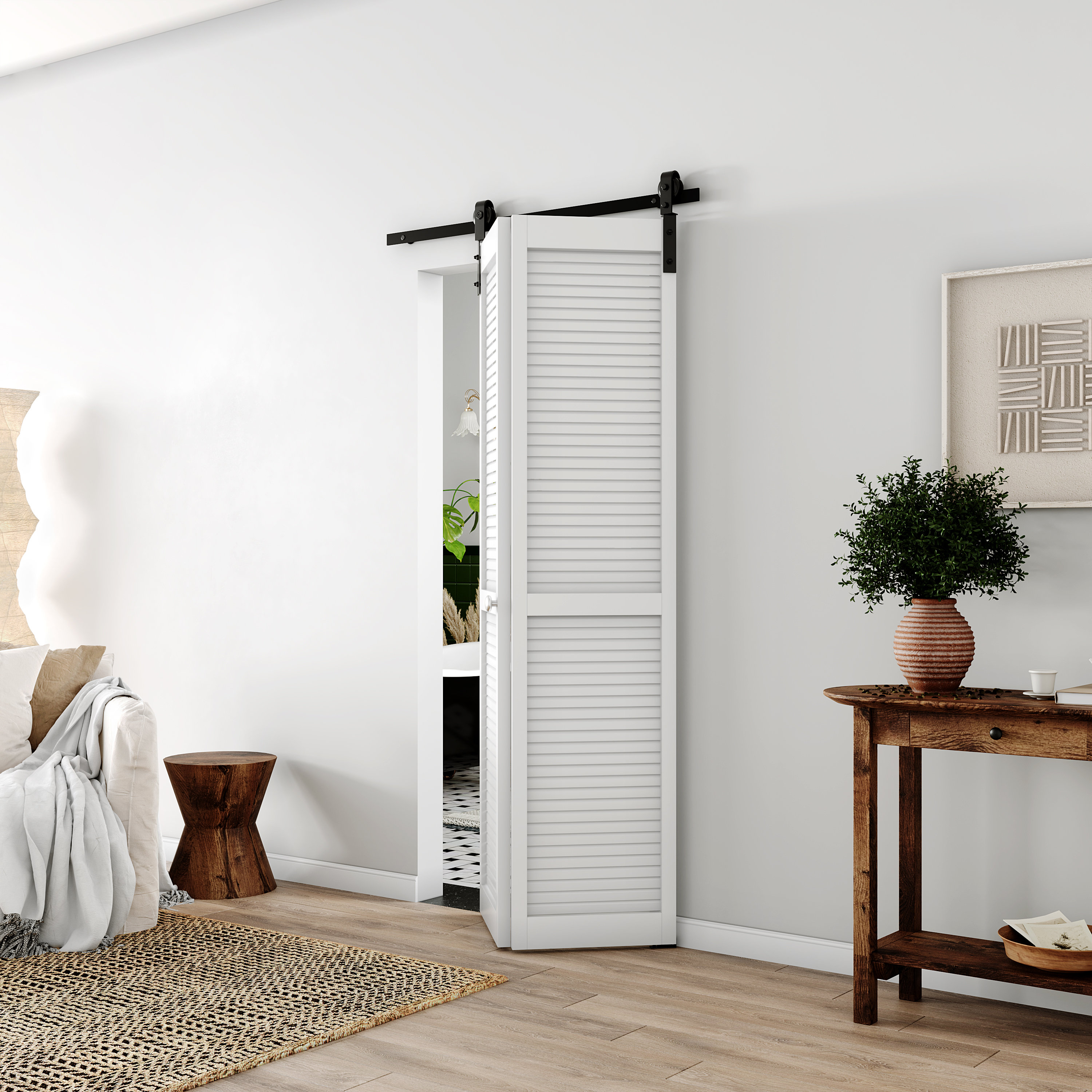 CHIC MODE Louvre Bi-fold Barn Door Finished Interior Doors Slab with ...