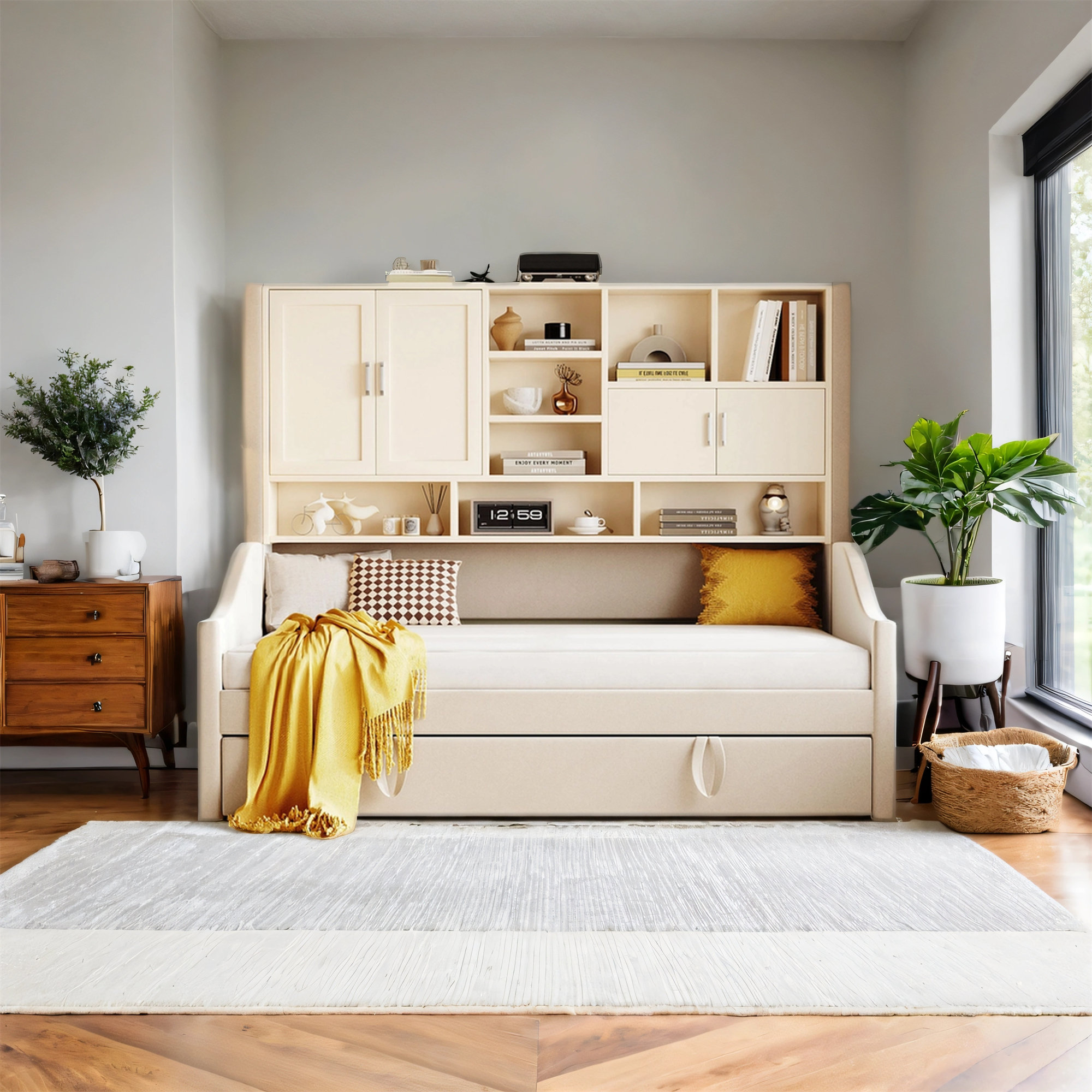 Brayden Studio® Double Bed Size Bed Frame, Soft-Pack Daybed With A Pull ...