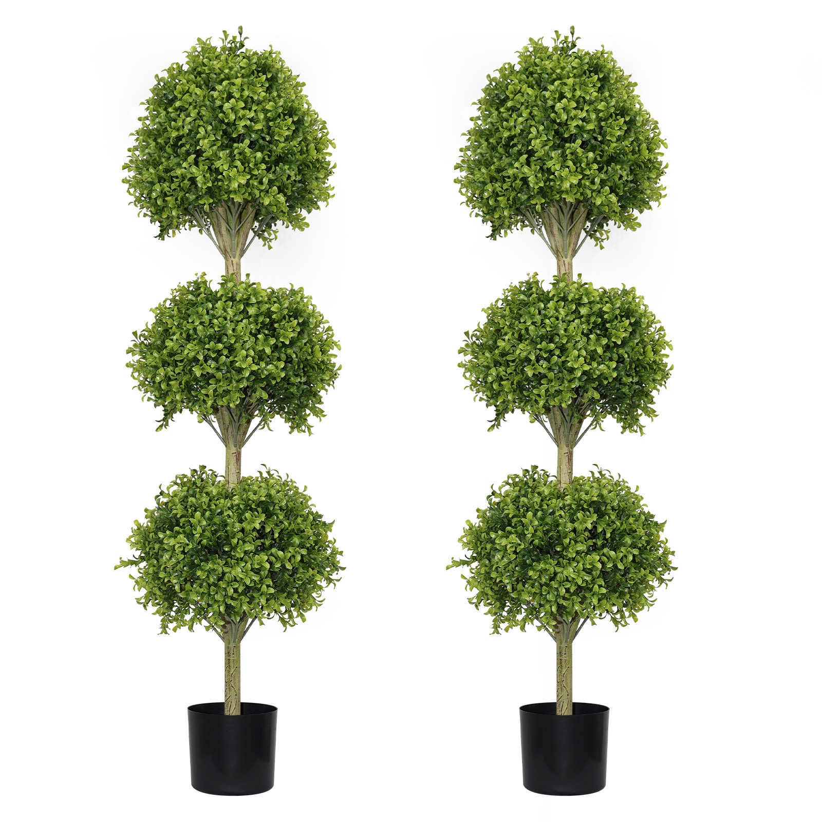 Primrue 4.6ft. Outdoor Boxwood Artificial Triple Ball Topiary Potted Plant Anti-UV Front Door ...