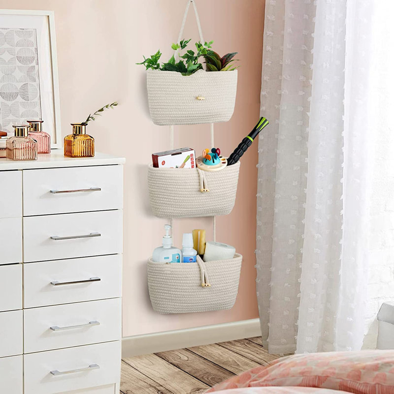 TUHOME FURNITURE LLC 3-Tier Wall-Mounted Cotton Rope Storage Basket ...