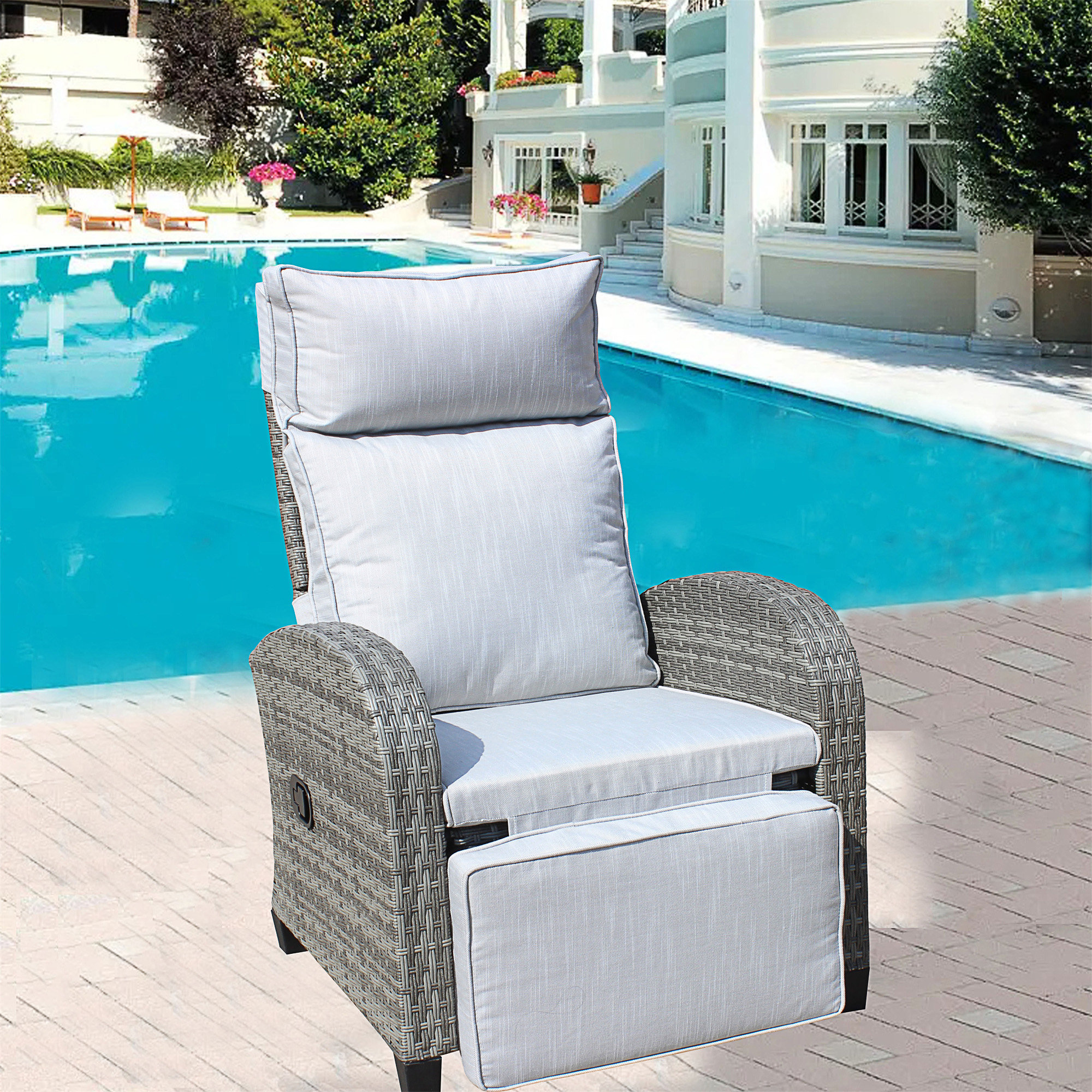 Latitude Run® Outdoor Wicker Recliner Chair With Adjustable Backrest ...