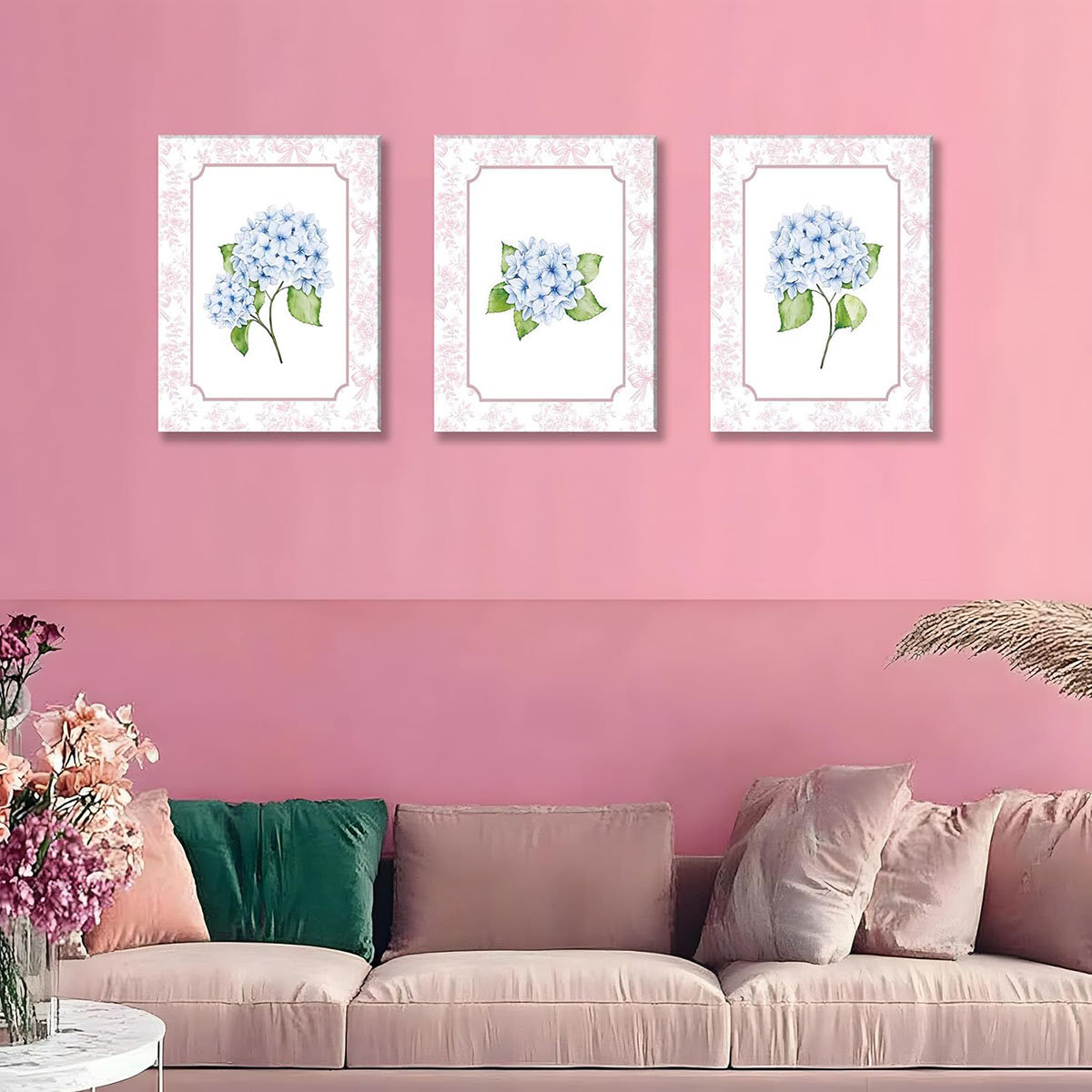 Latitude Run® Blue Hydrangea Wall Art Set Of 3, Preppy Blue Hydrangea ...