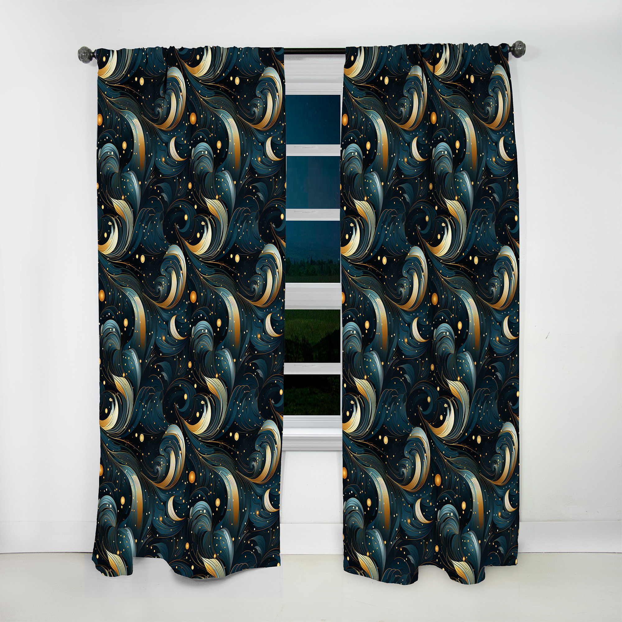 Design Art Blue Celestial Geometry Geometric - Modern Velvet Curtain ...