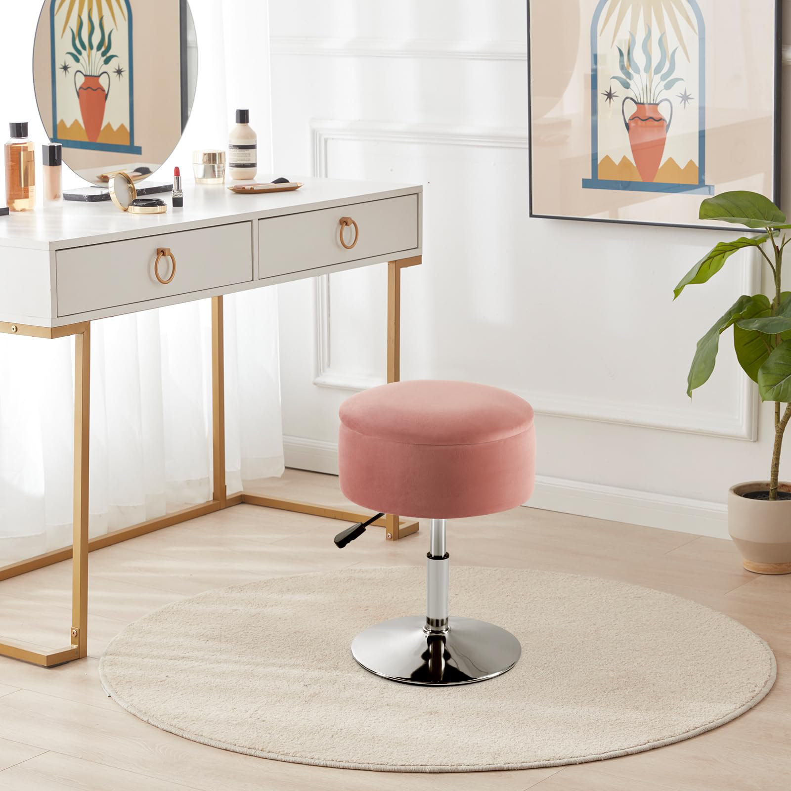 Mercer41 Adjustable Ottoman Stool Pink Vanity Stool Vanity Chair With ...