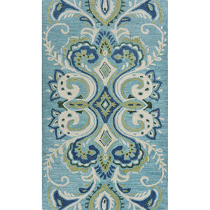 CompanyC Adelaide Hand Hooked Aqua/Green/Ivory Wool Rug | Wayfair