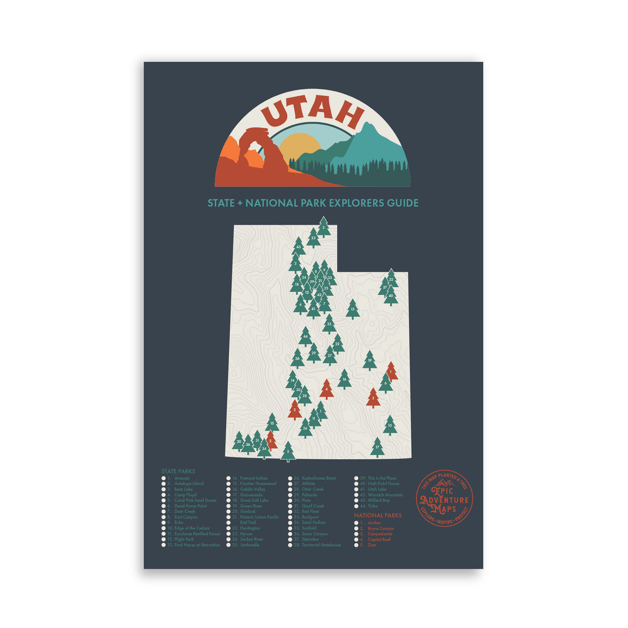 Winston Porter Utah State Parks Bucket List Poster, Map of Utah State ...