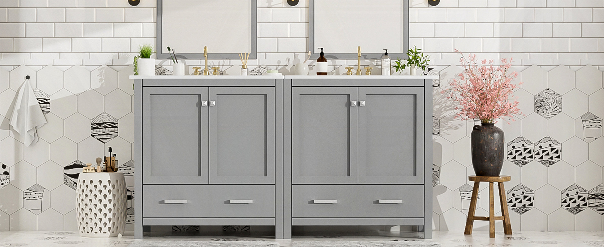 Latitude Run® 60" Bathroom Vanity Set with Double Vanities | Wayfair