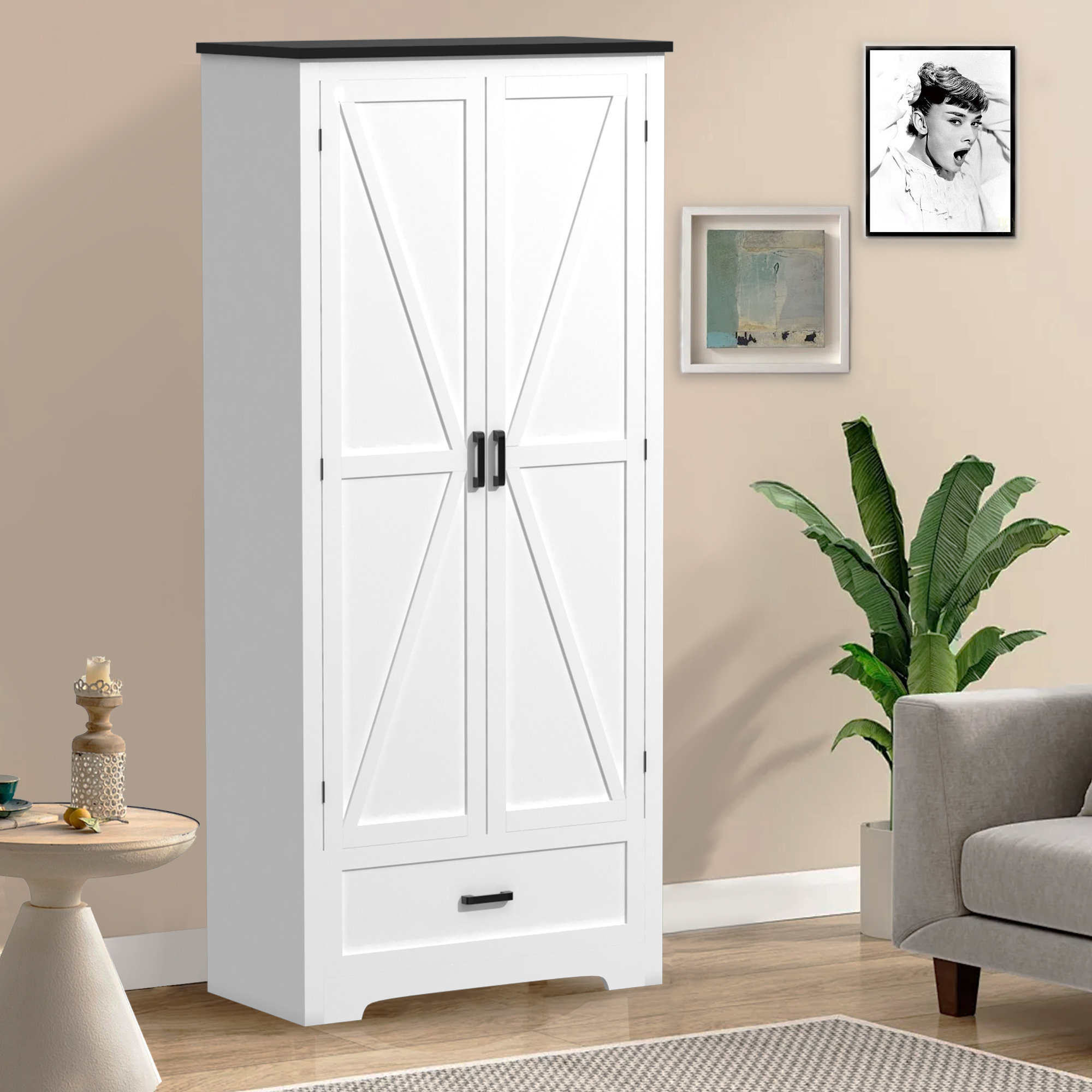 Gracie Oaks 31'' Wide 3 - Shelf Utility Kitchen Pantry Storage Cabinet ...