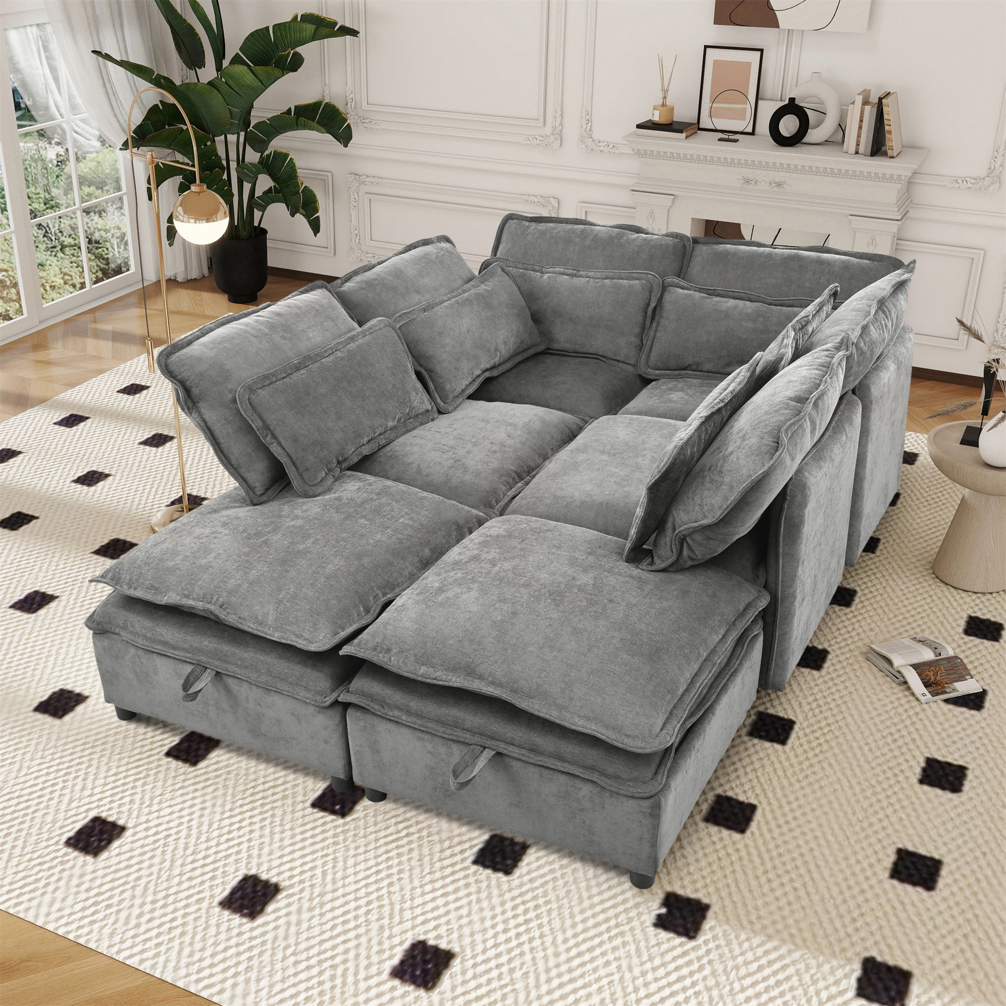 Latitude Run® Double-Layer Cushion Modern Large U-Shaped Modular Sofa ...