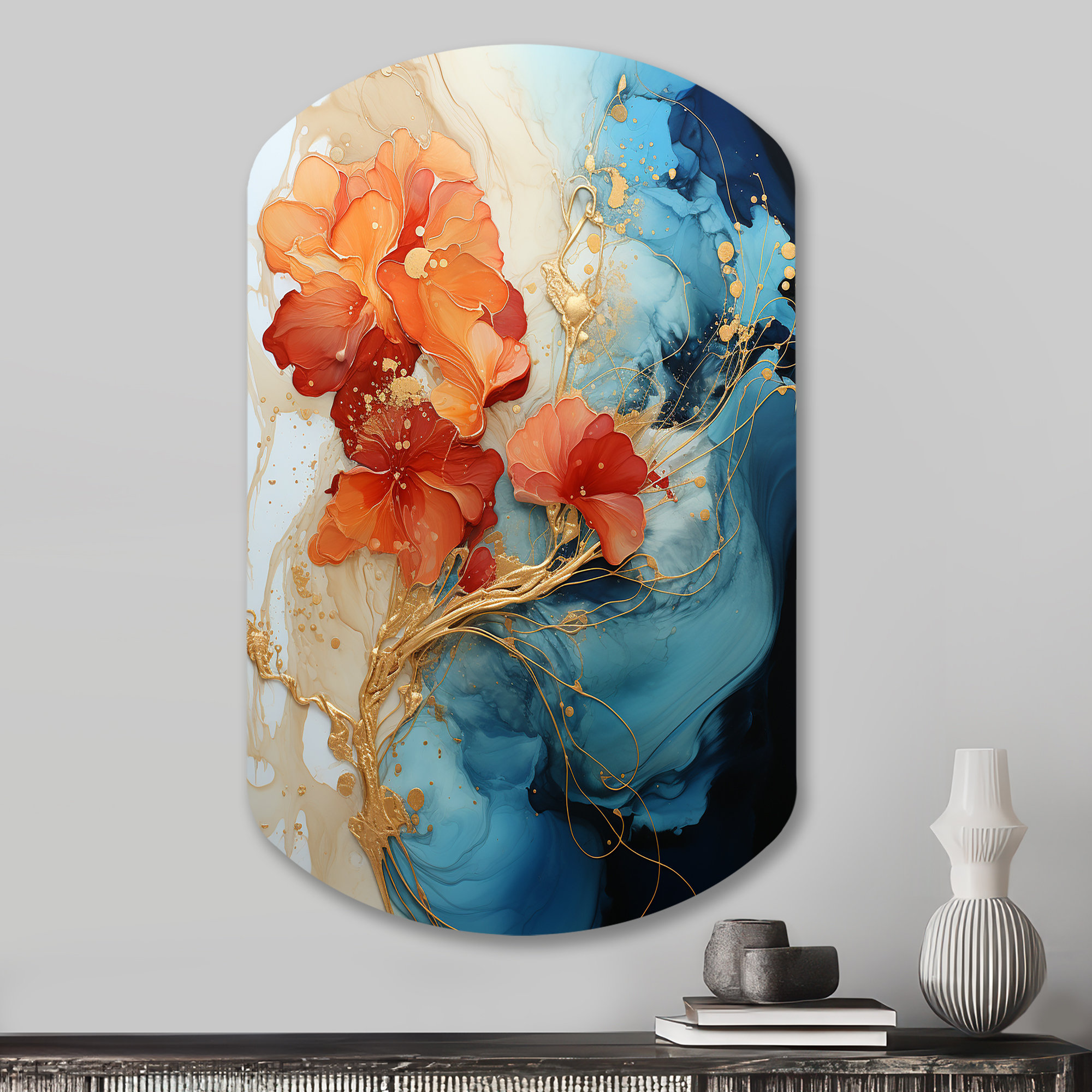 Design Art Orange Teal Abstract Fractal - Fractals Cylinder Metal Wall ...