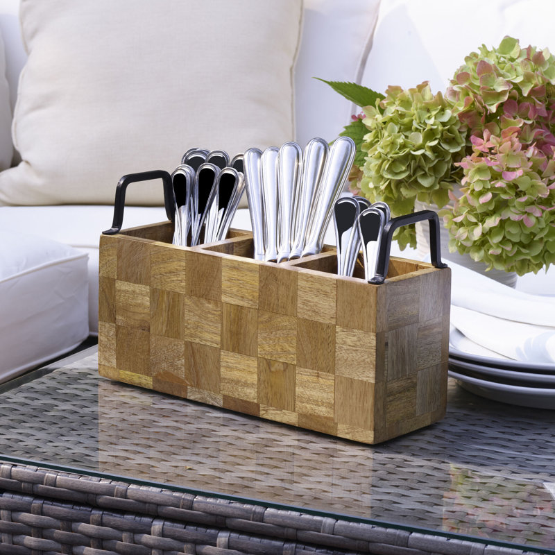 Gourmet Basics by Mikasa Avery Checkered Wood Flatware Caddy, Assorted ...
