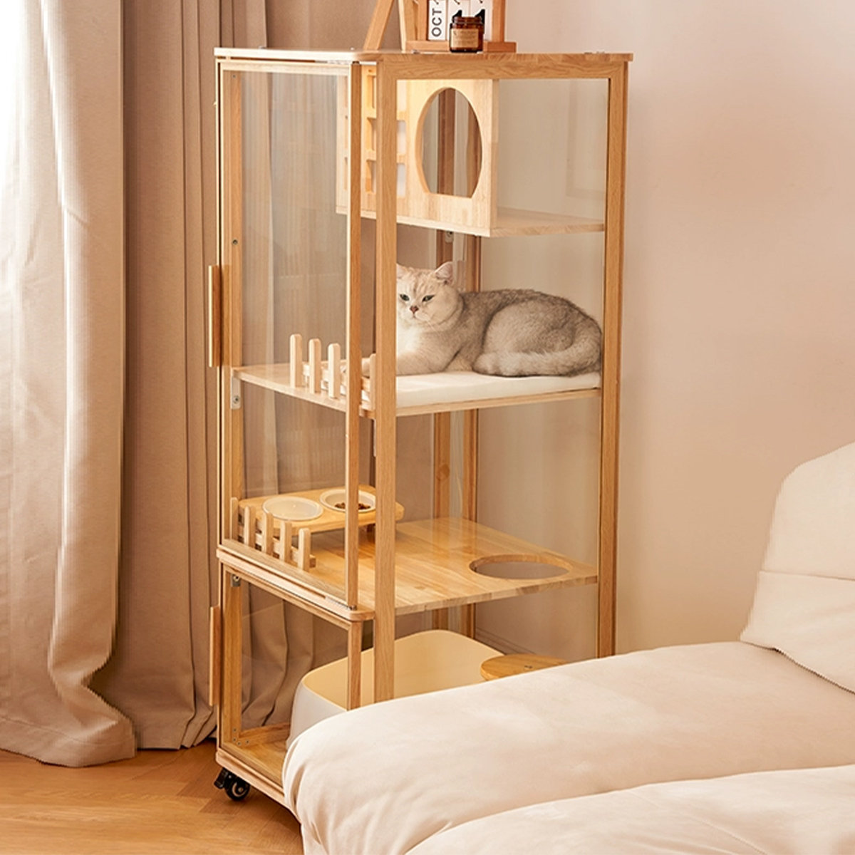 Tucker Murphy Pet™ 4-Layer Solid Wood Cat House with 360° Panoramic ...