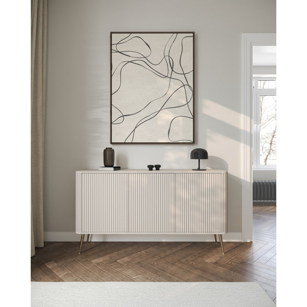 Corrigan Studio Three-Door Fluted Chest of Drawers Beige with Gold Legs ...