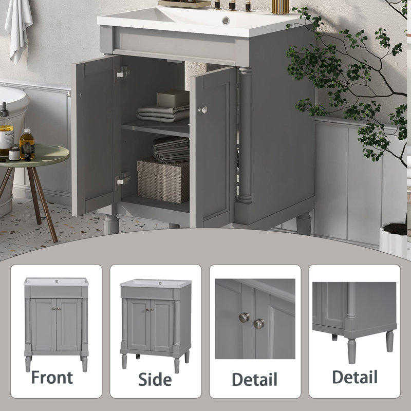Charlton Home® Denessa 24'' Single Bathroom Vanity with Resin Top | Wayfair