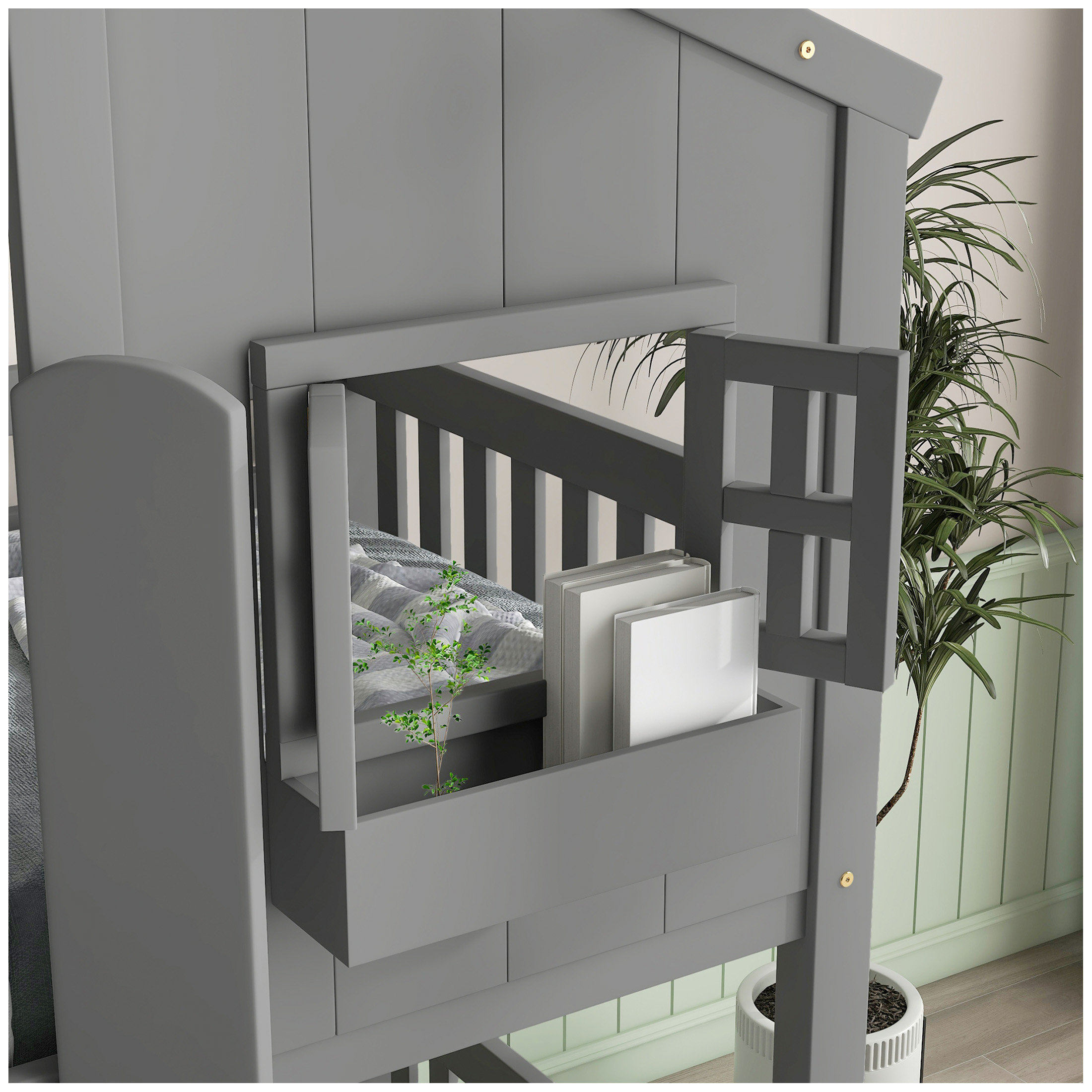 Ophelia & Co. House Bunk Bed with Roof , Window, Window Box, Door ...