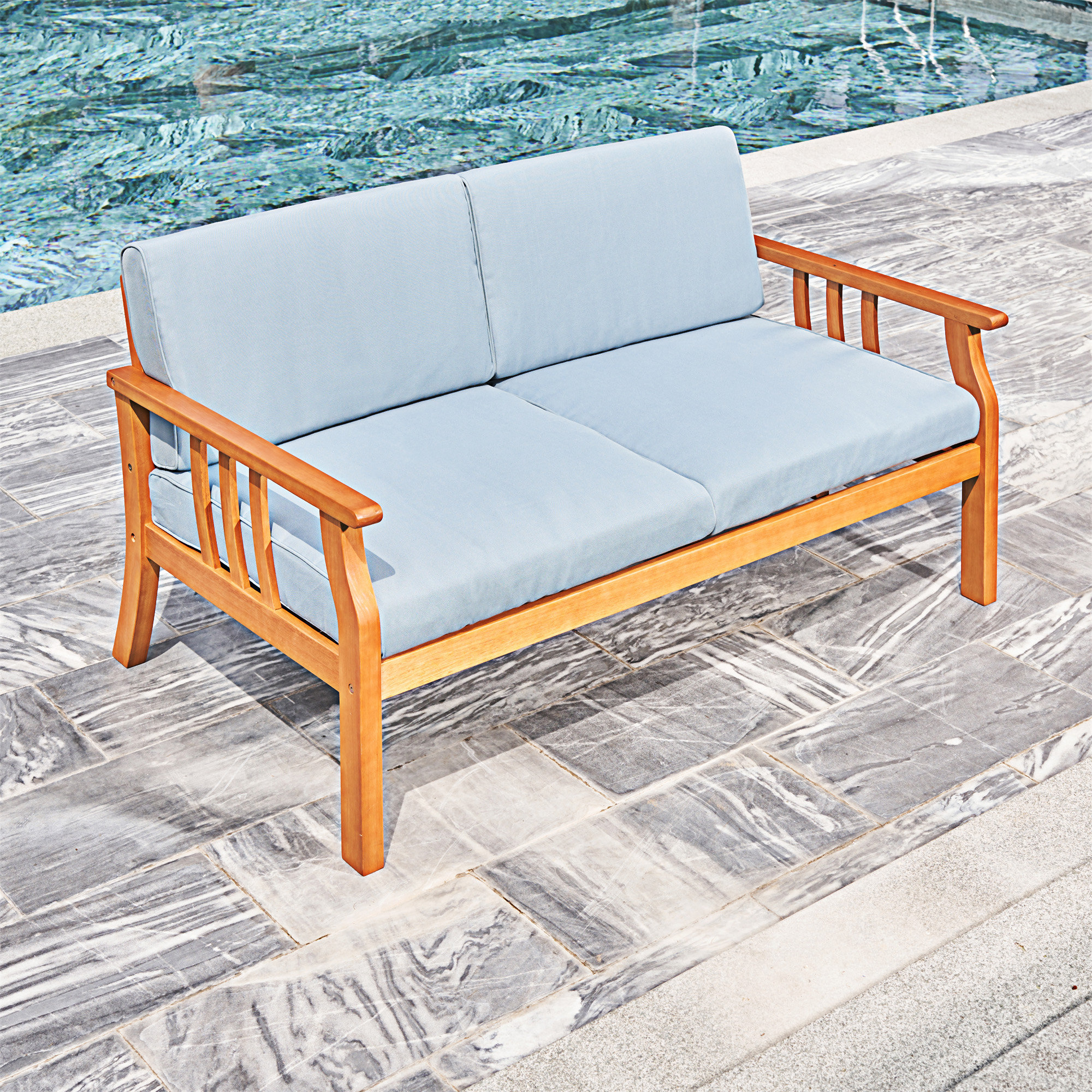 Winston Porter Kapalua Honey Nautical Eucalyptus Wooden Outdoor Sofa ...