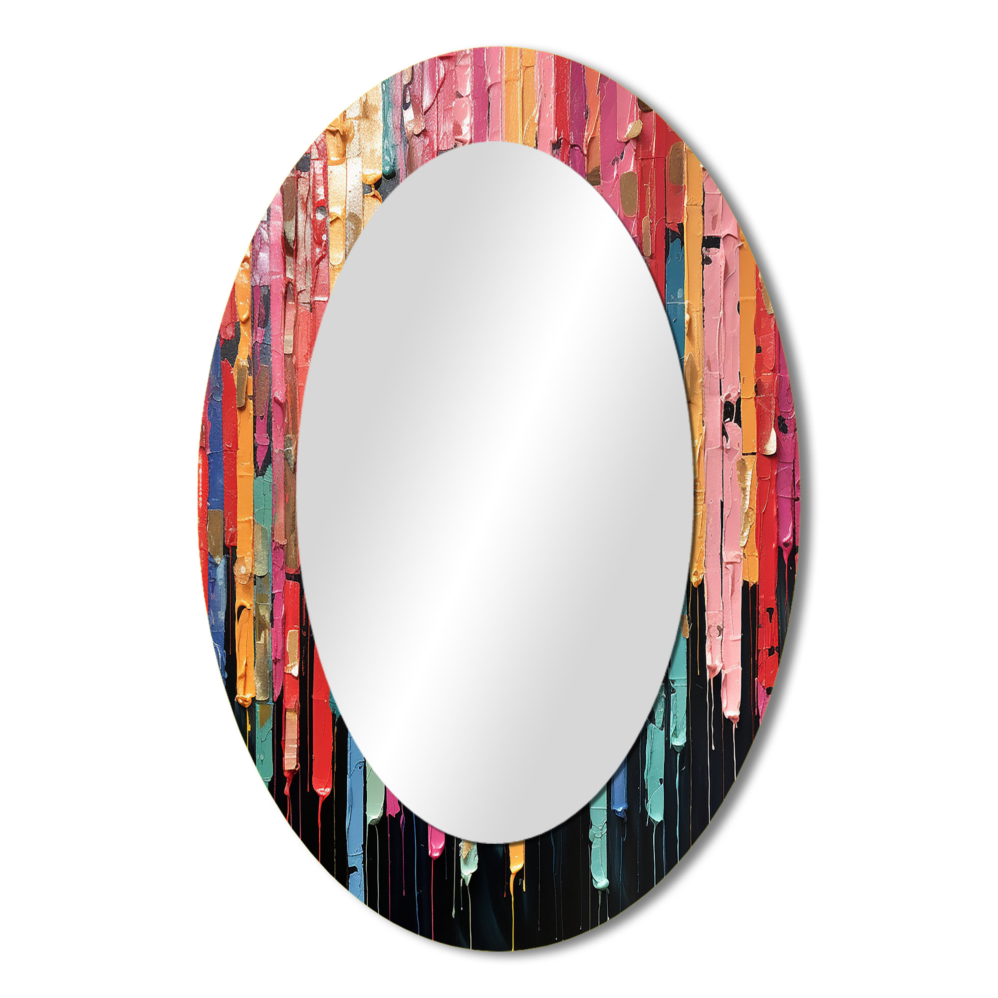 Dakota Fields Pink Digital Melodic Fusion IV - Large Oval Wall Mirror On Metal | Wayfair