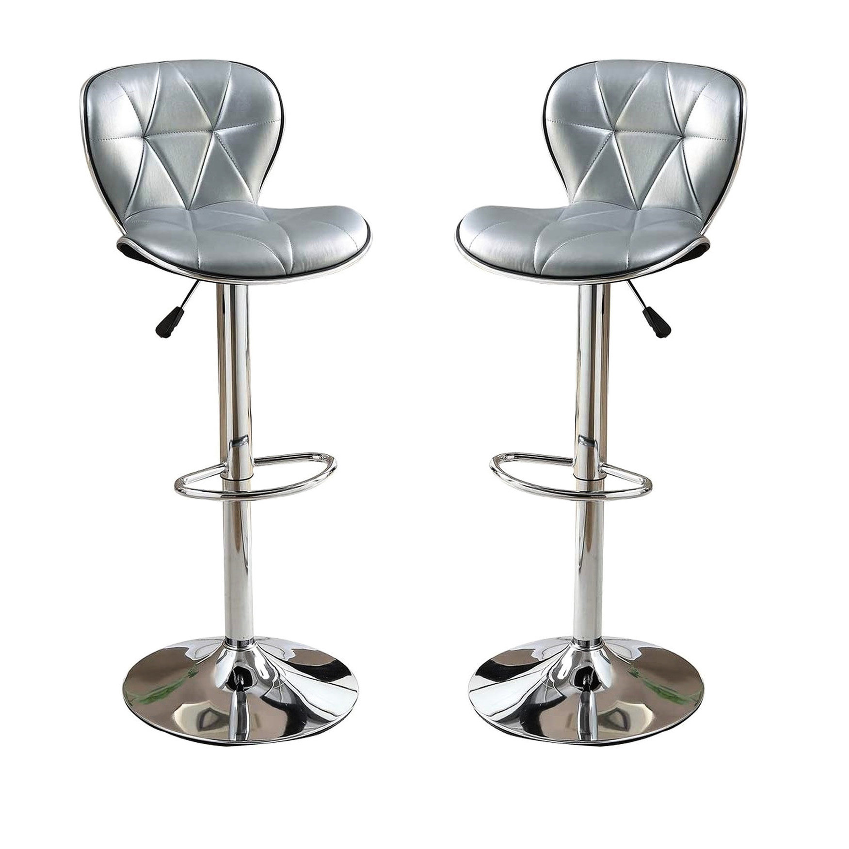 Ivy Bronx 2 Silver Faux Leather Kitchen Stools - Adjustable Height With ...
