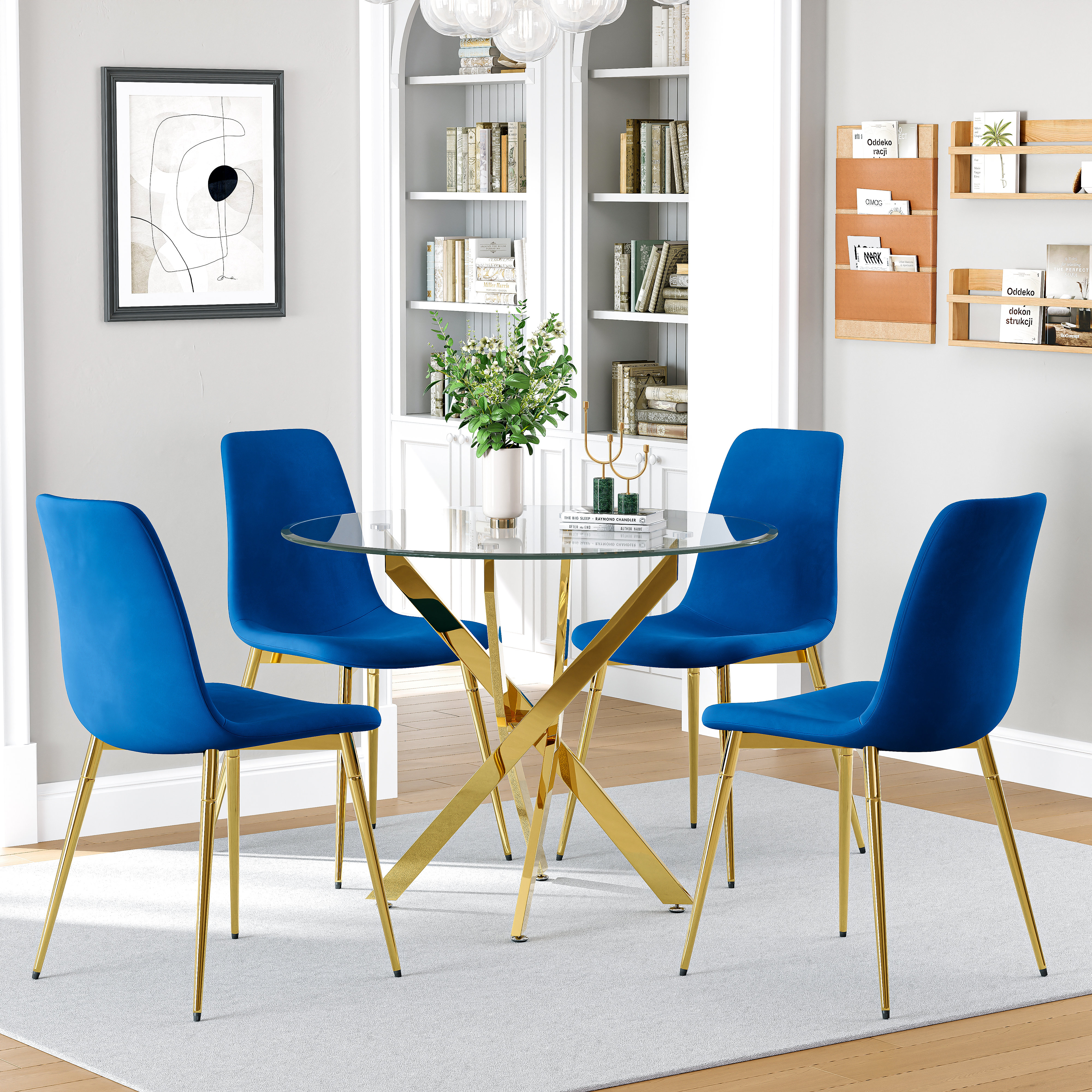 Mercer41 Round Glass Dining Table Set, 36" Clear Tempered Glass ...