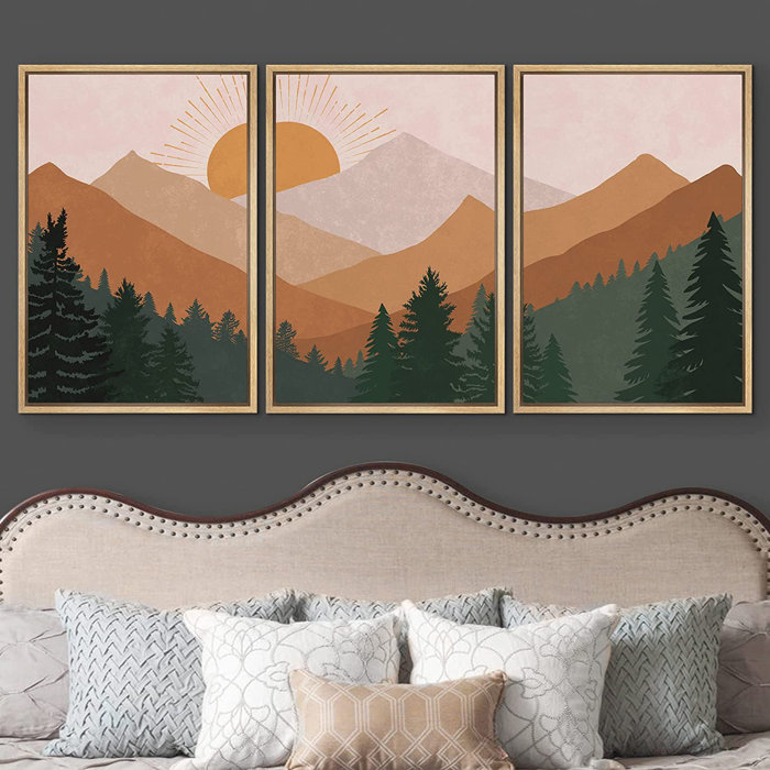 IDEA4WALL Sun Mountain Landscape Pastel Rising Sun Mountain Forest ...