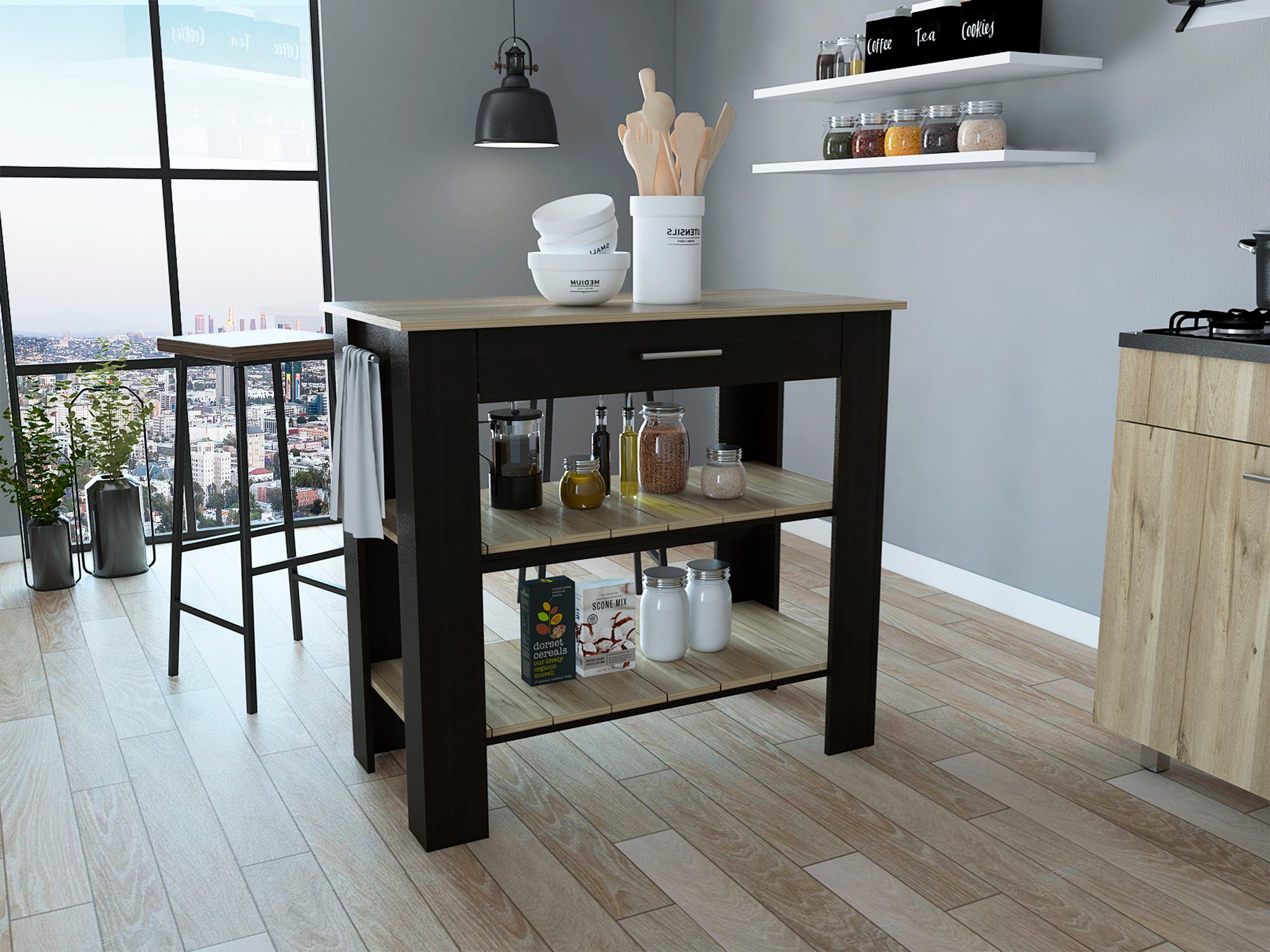 Lark Manor™ Îlot de cuisine moderne 40, deux tablettes, un tiroir ...