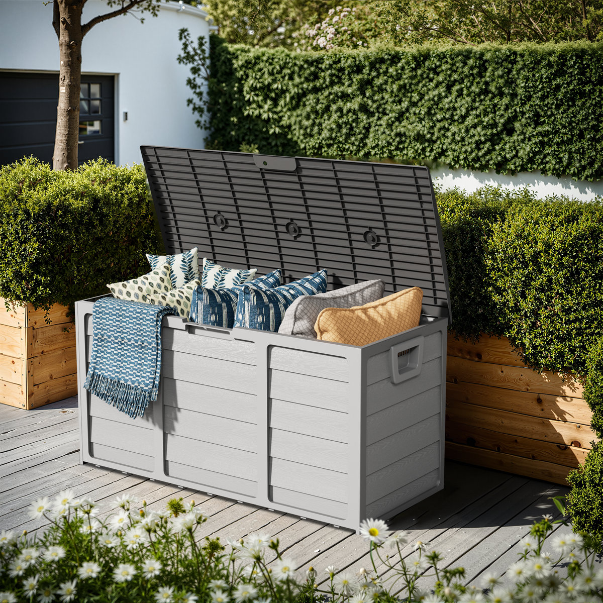 SUNCROWN Deck Box 75 Gallons Water Resistant Resin Lockable Deck Box ...