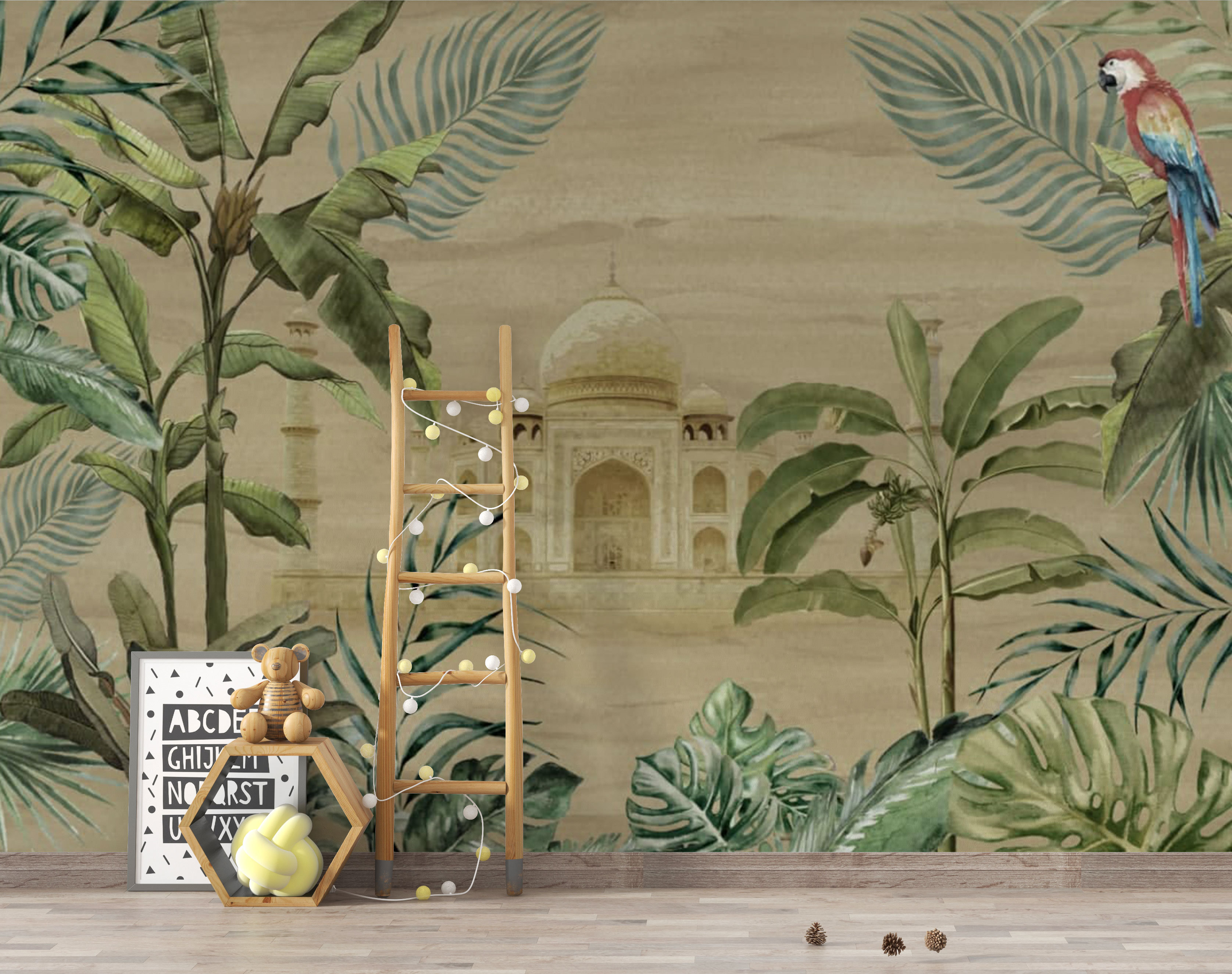 GK Wall Design Taj Mahal Tropical Leaves Parrot 6.25' L x 112" W ...