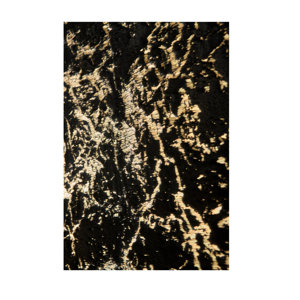 Mercer41 5' x 7' Black and Gold Faux Fur Abstract Shag Non Skid Area ...
