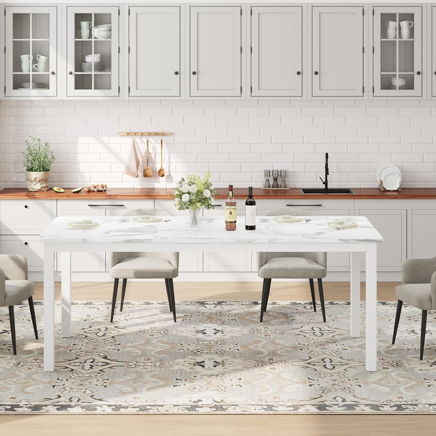 Ebern Designs Industrial Dining Table for 6-8 - Wood Top with Mortise ...